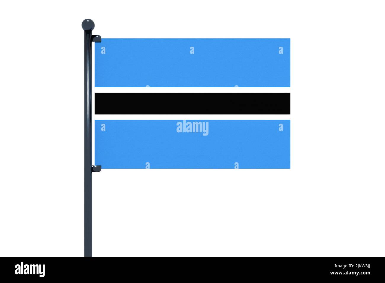 3D illustration of flag of Botswana with chrome flag pole with snap ...