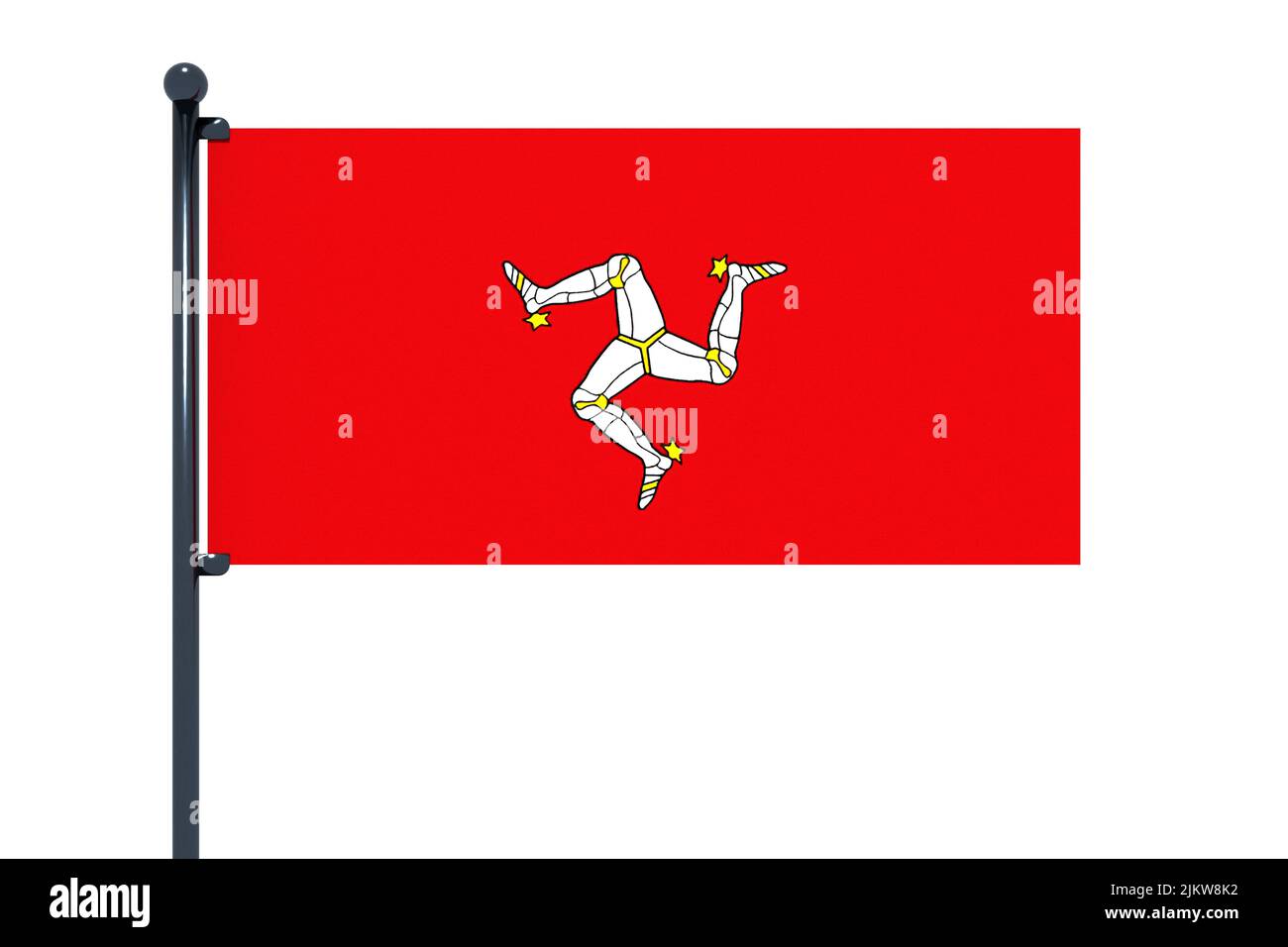 3D illustration of flag of Isle of Man with chrome flag pole with snap ...