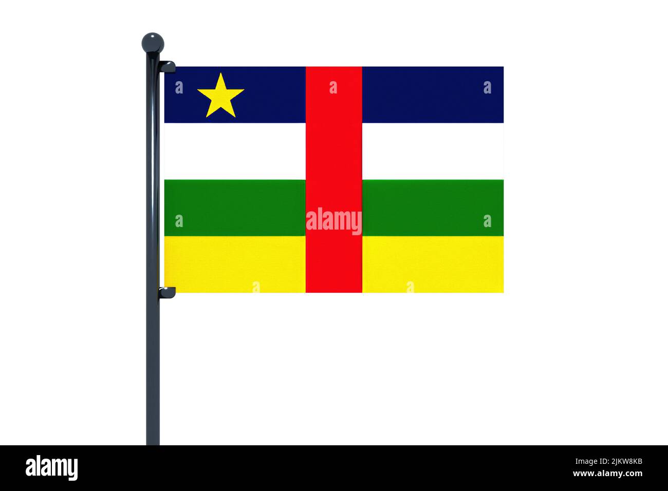 3D illustration of flag of Central African Republic with chrome flag ...