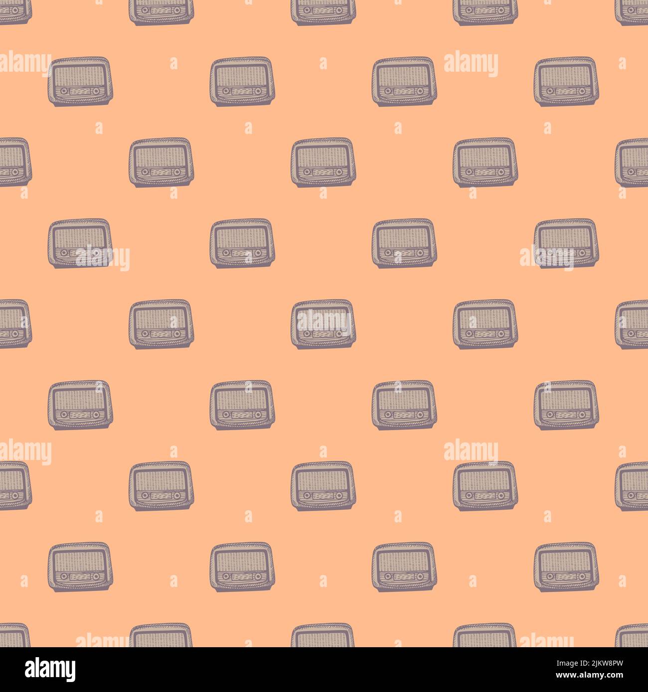 Retro radio engraved seamless pattern. Vintage media equipment in hand ...