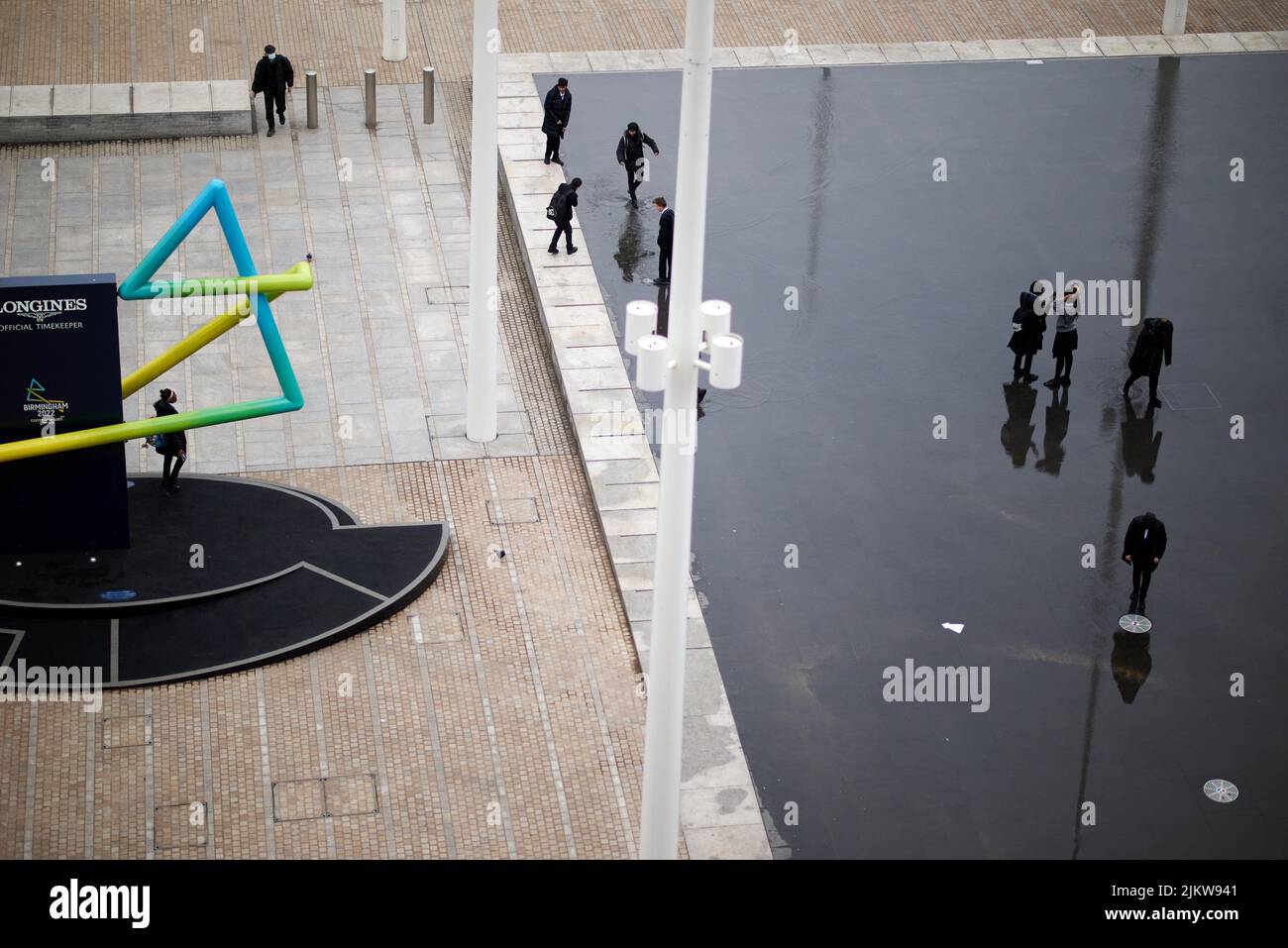 A shallow pool in front of the Library of Birmingham in Centenary ...