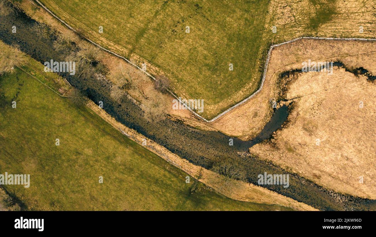 An aerial view of the vast countryside area with fields and hills Stock ...