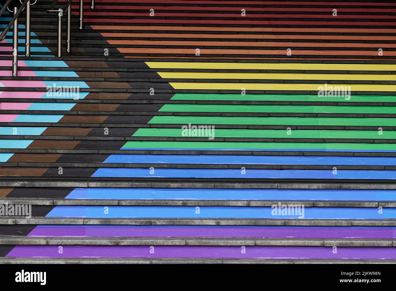 The colorful stairs in Birmingham New Street railway station in UK ...