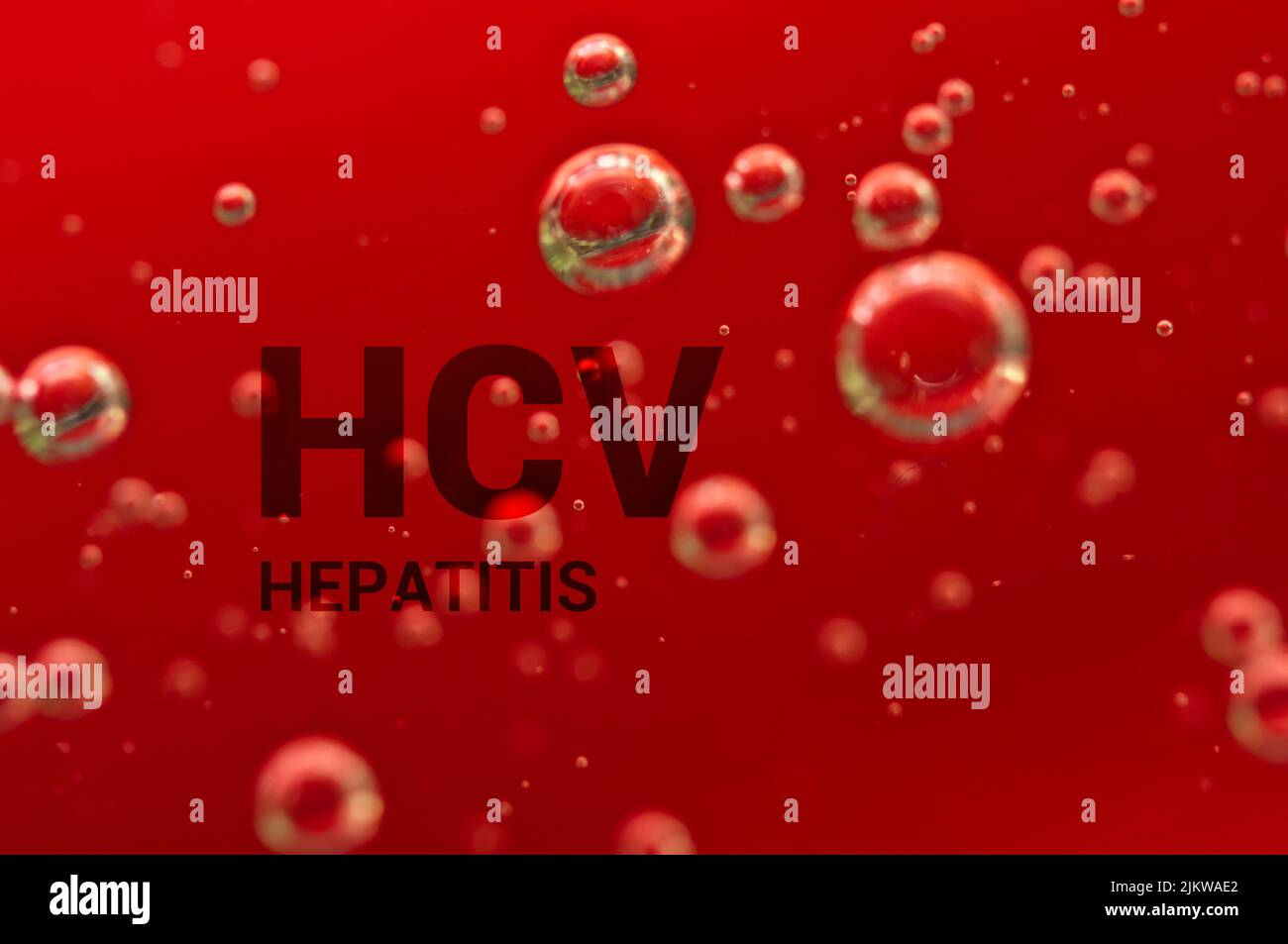 Blood and hepatitis virus, inscription HCV hepatitis Stock Photo - Alamy