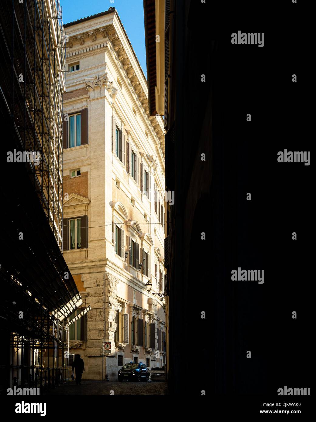 A view of the corner of a beautiful European building captured from an ...