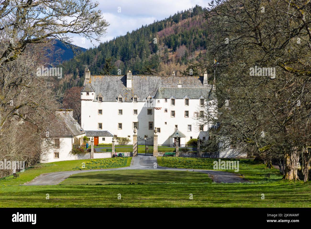 Longer view of Traquair House, the oldest inhabited house in Scotland ...
