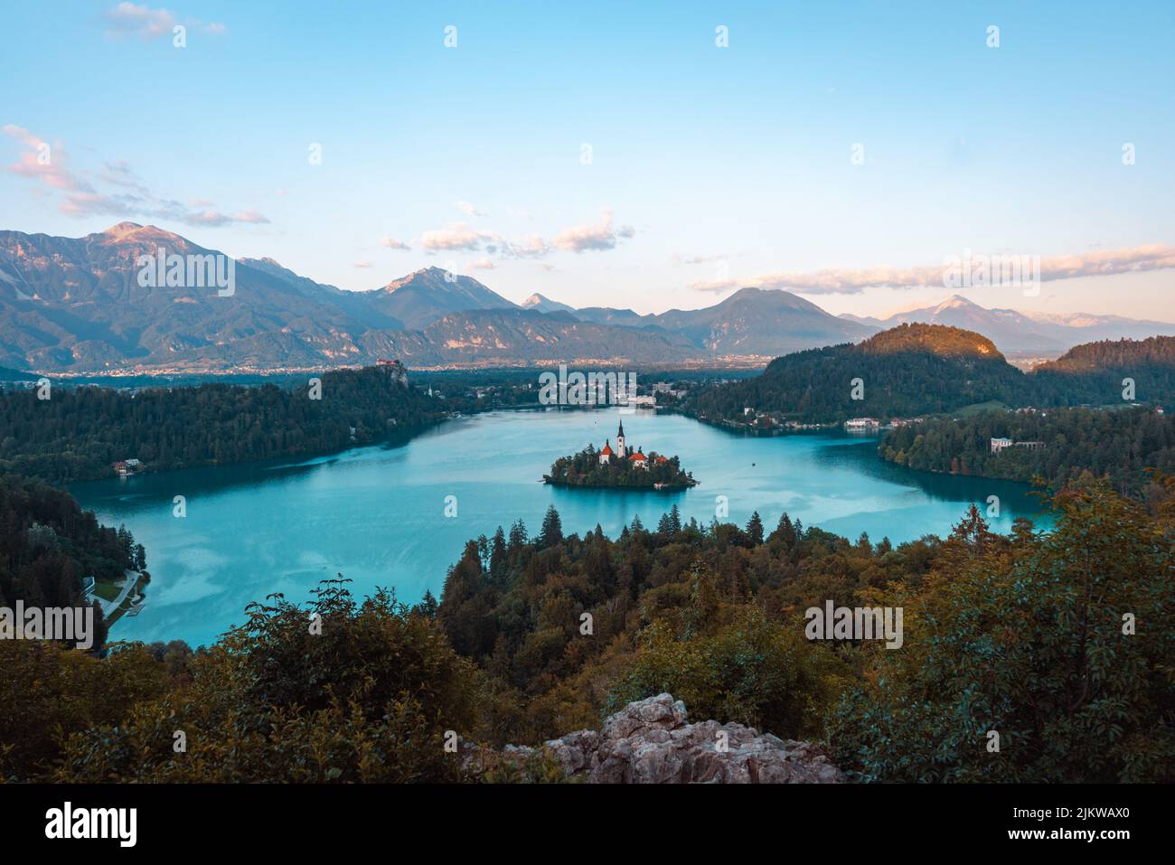 Panorama lake bled church hi-res stock photography and images - Alamy