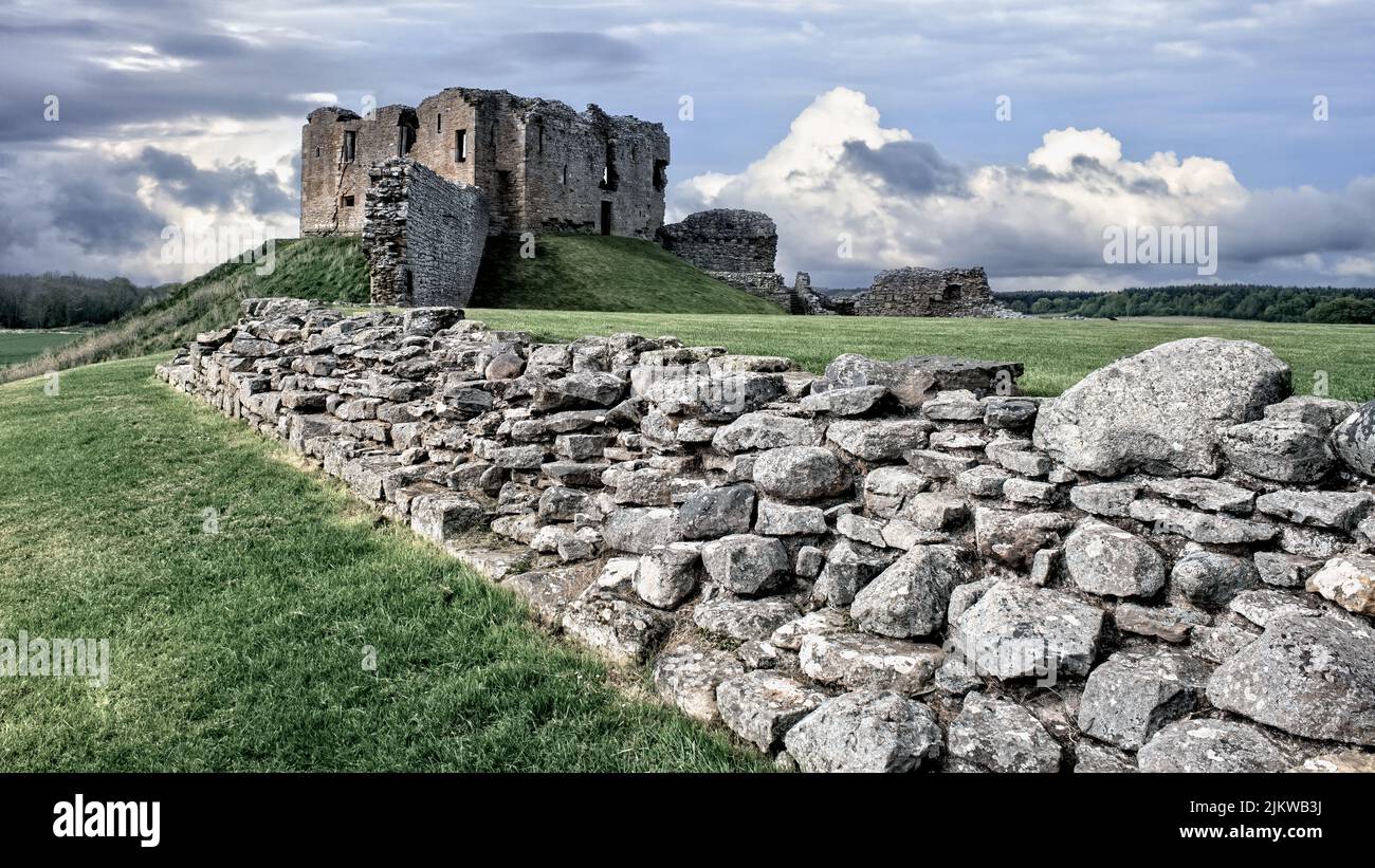 A view of a castle situated on the Laich of Moray near Elgin during ...