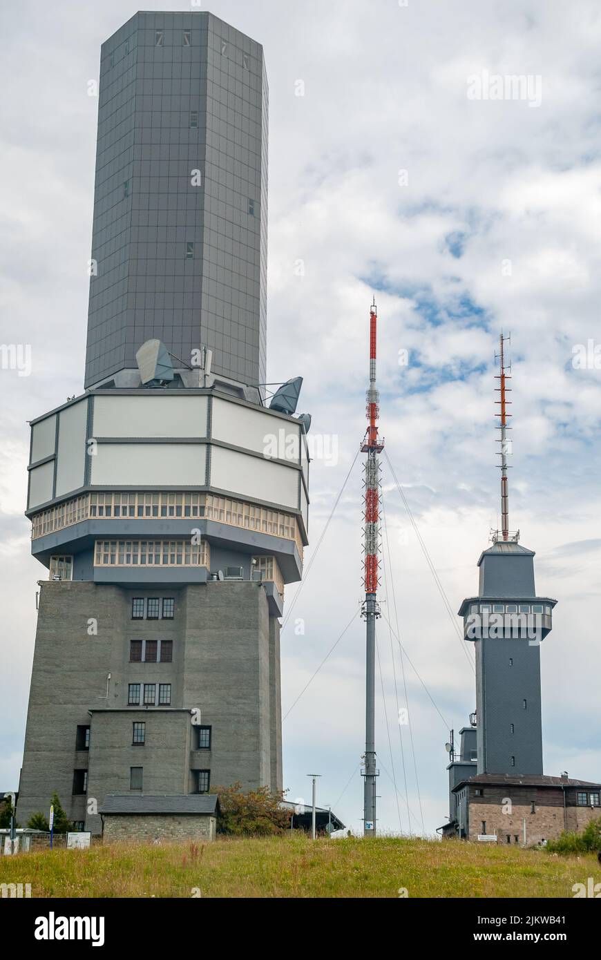 A Vertical shot of observation and radio television tower on the top of Feldberg mountain Stock ...