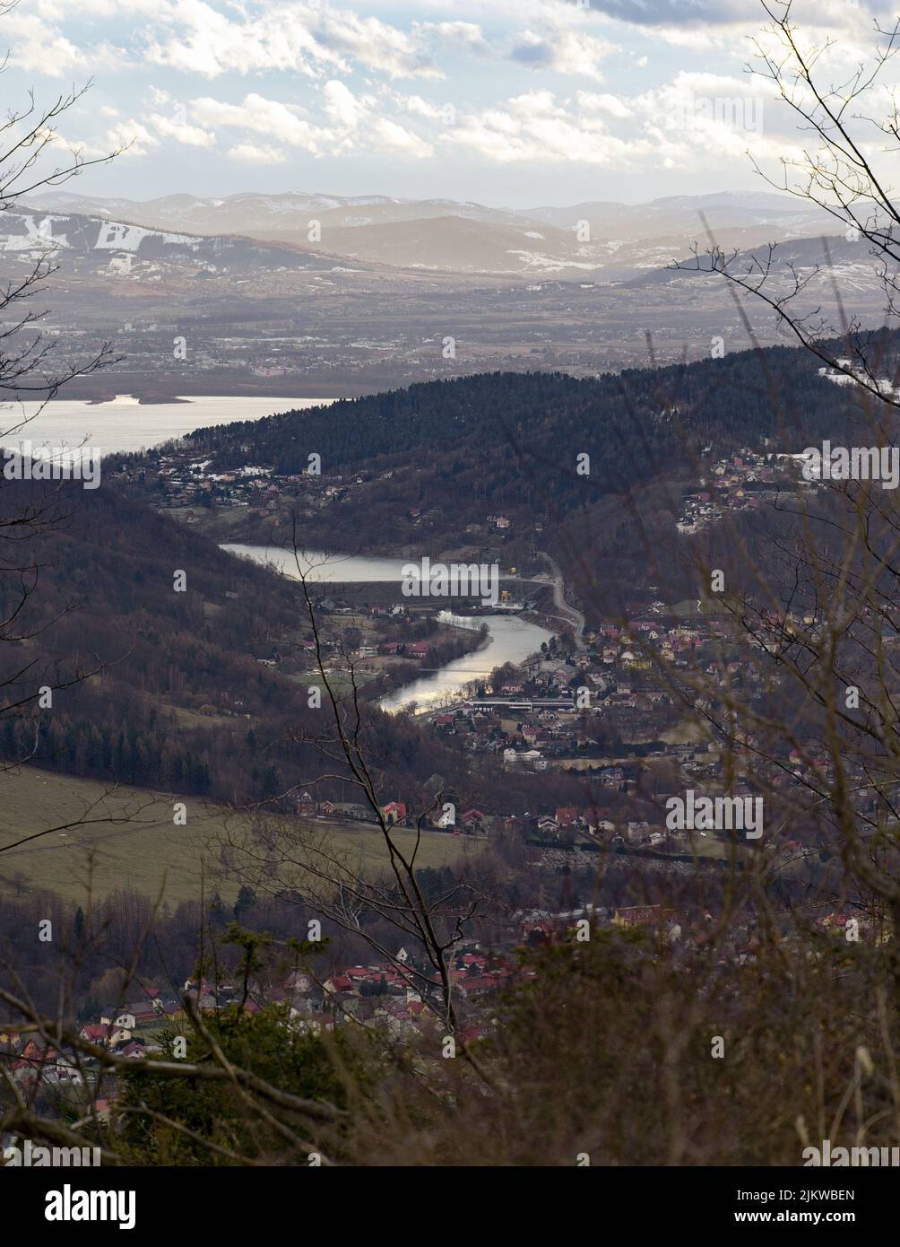 A beautiful view from a high point on a cliff of small houses down ...