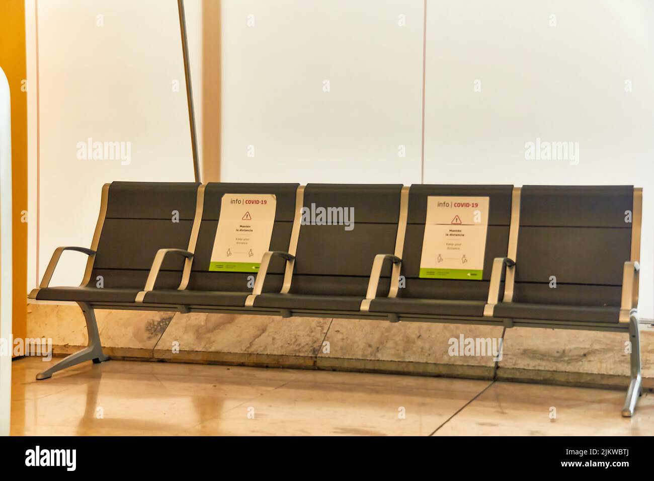 marked chairs, with separation by virus Stock Photo - Alamy