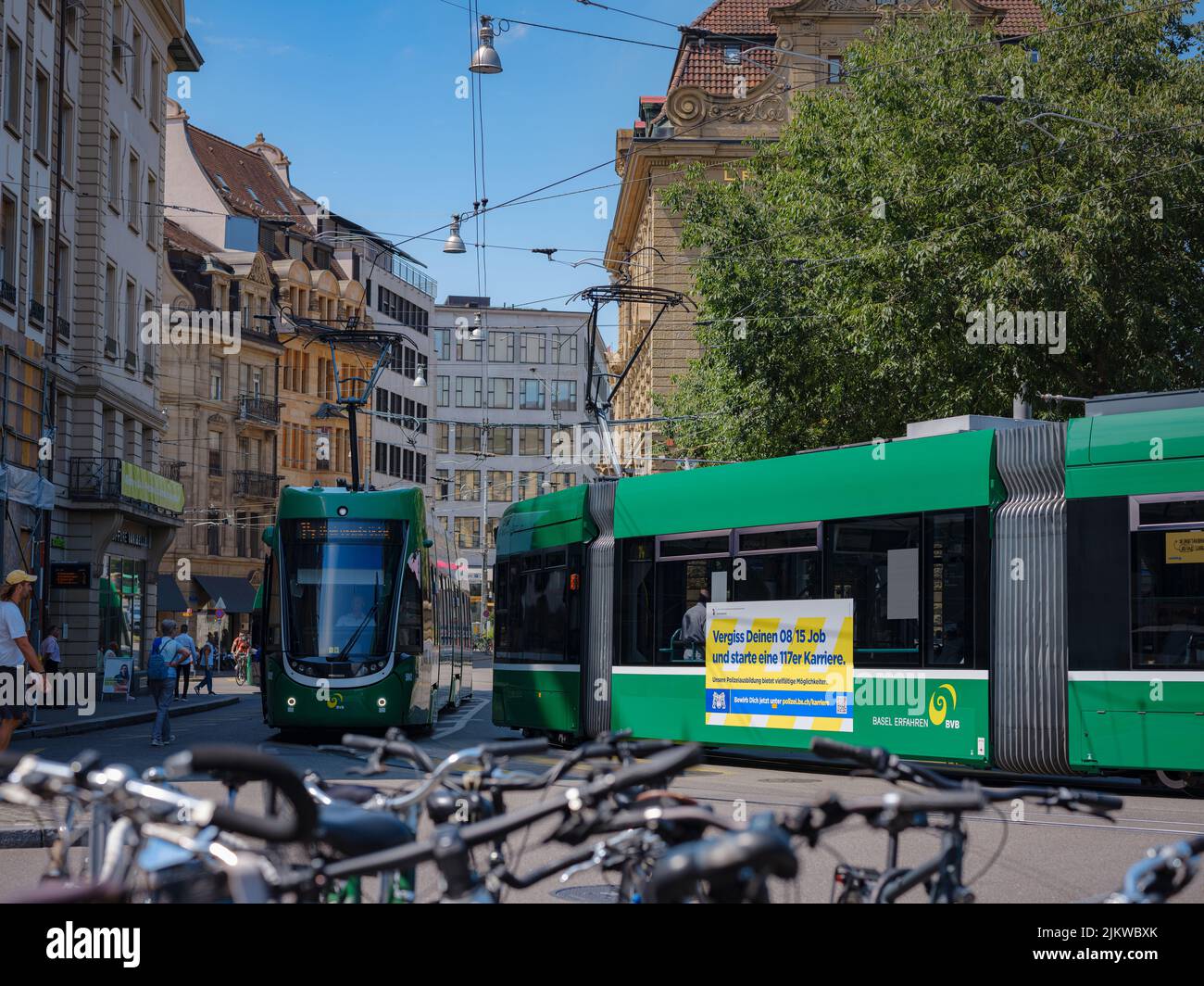 Basel, Switzerland - July 4 2022: public transport in the city. Green ...