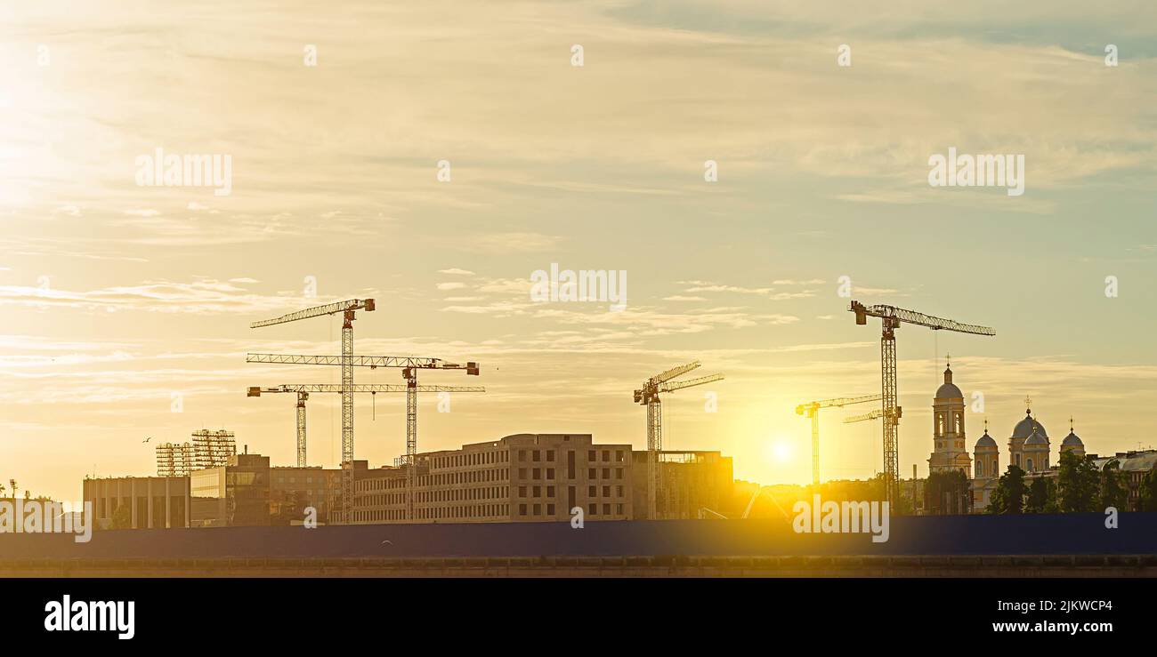 Construction buildings sunset silhouette hi-res stock photography and ...