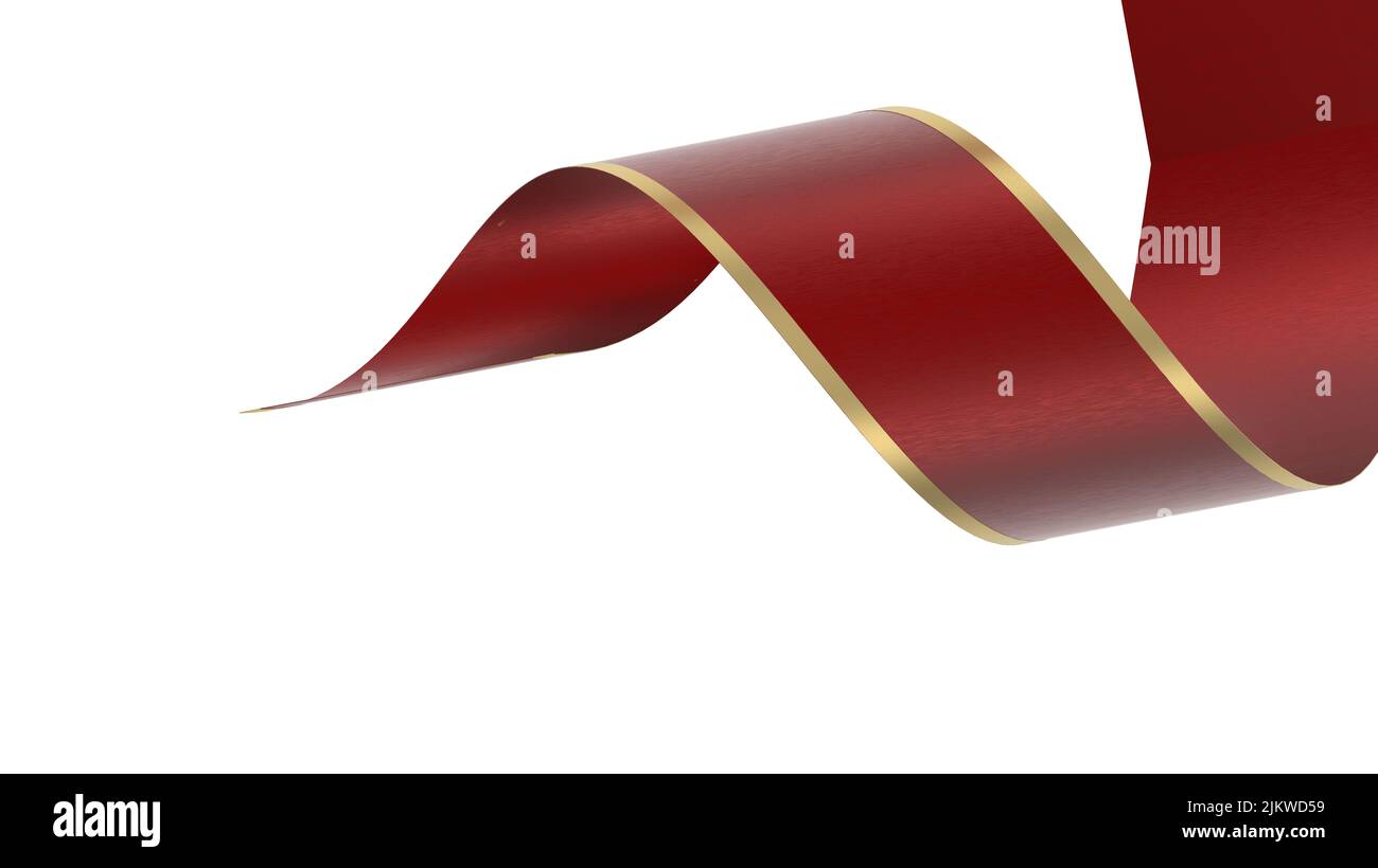 Curled golden silk ribbon with gold strips illustration 3d Stock Photo ...