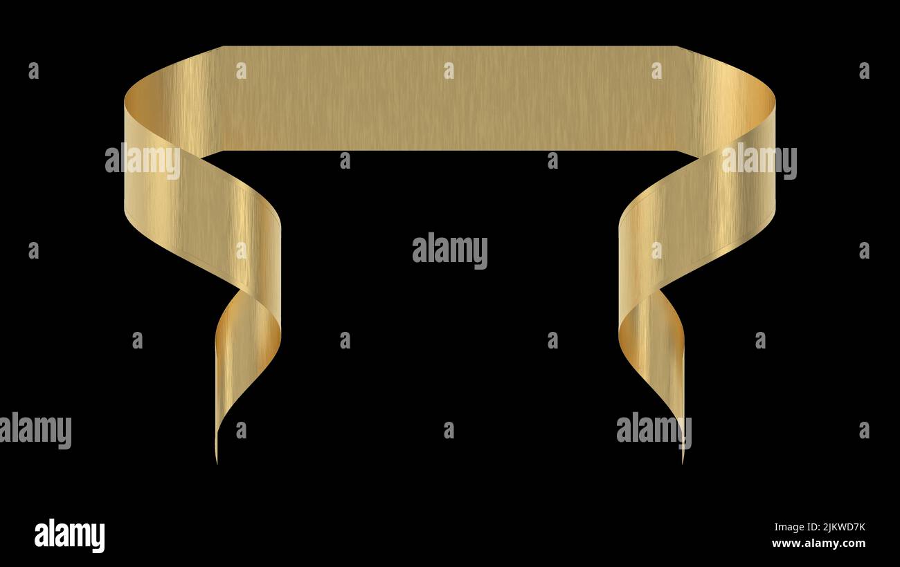 Curled golden silk ribbon with gold strips illustration 3d Stock Photo ...