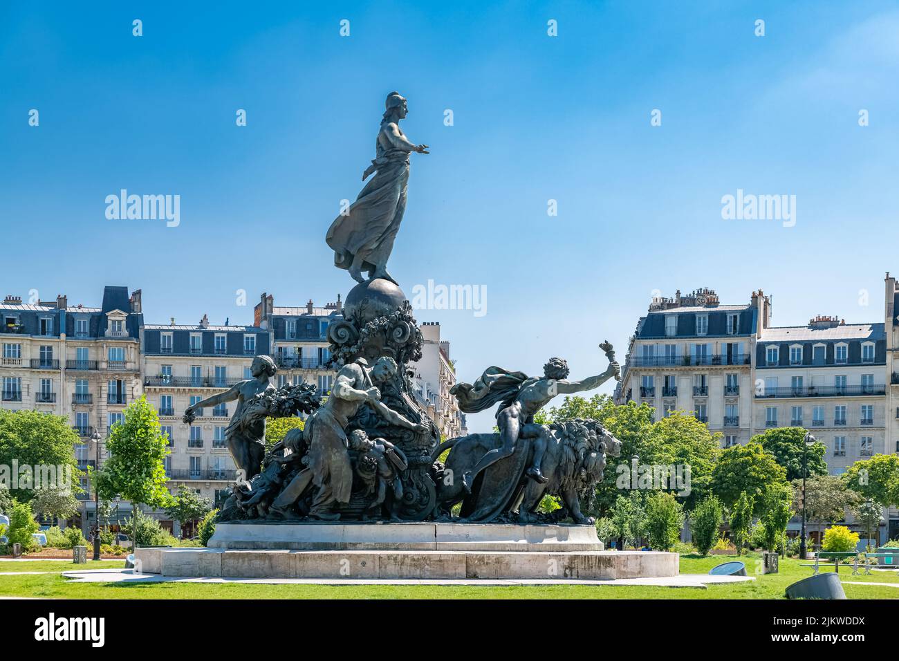 Paris, France, July 22, 2021, beautiful statue place de la Nation in ...