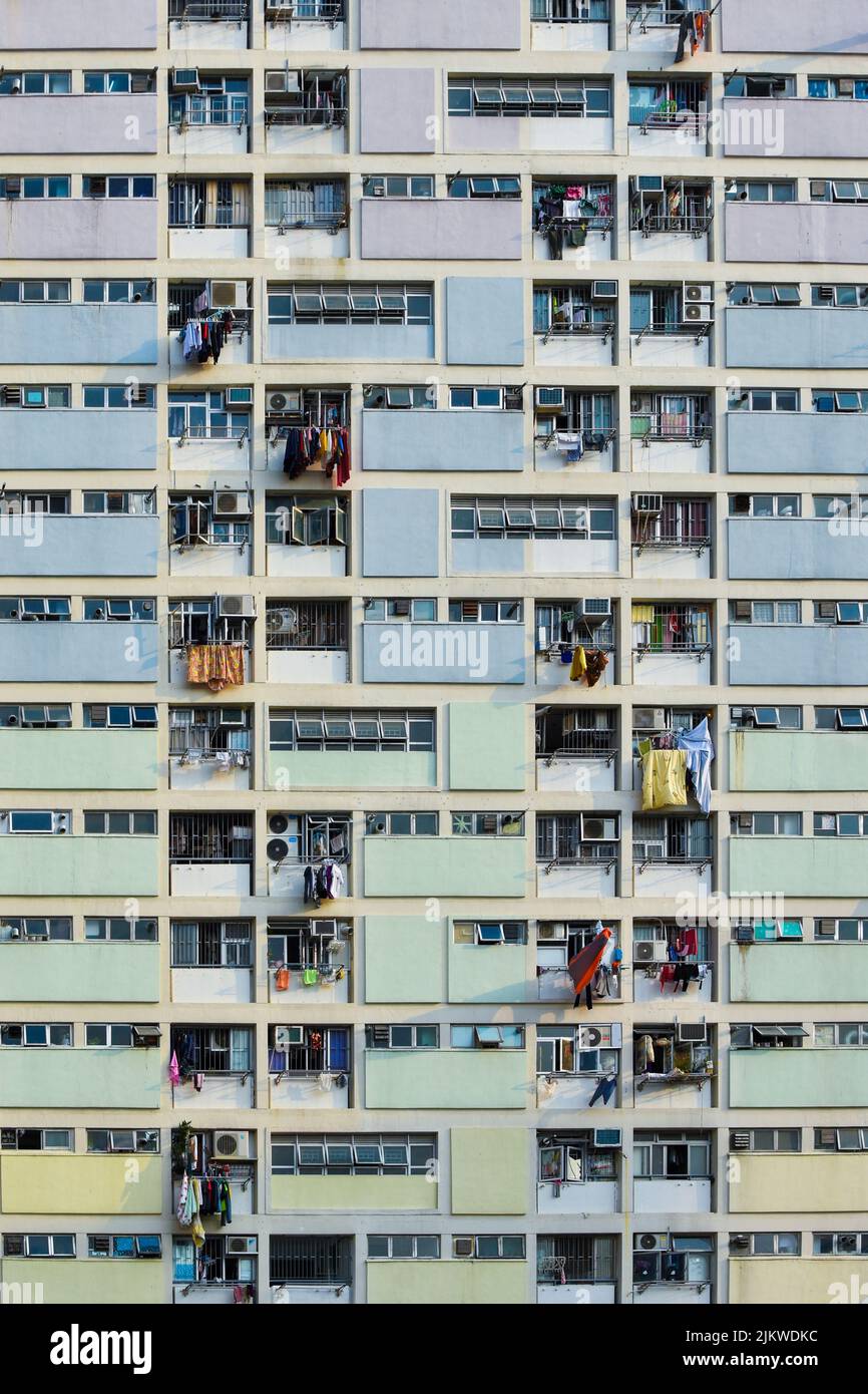 A beautiful shot of a residential building with rainbow colors on a ...