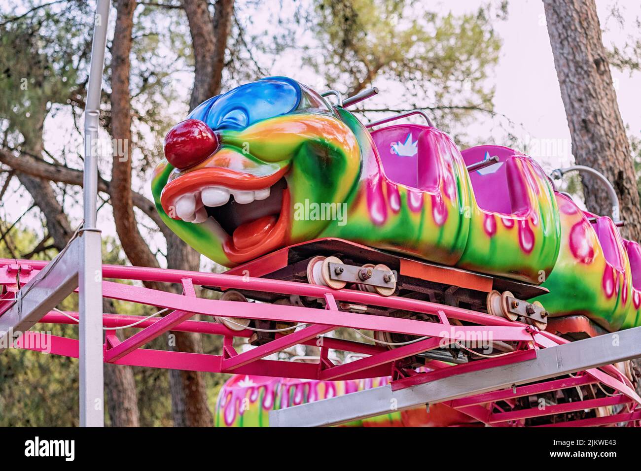 A strange and frightening attraction in an outdoor circus and amusement ...