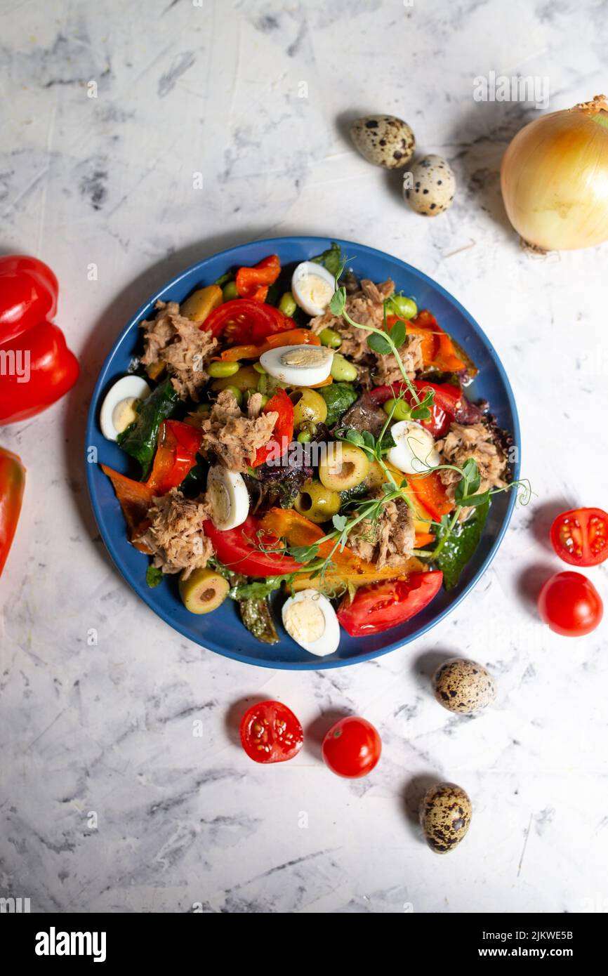 French traditional nicoise salad with canned tuna fish hi-res stock ...