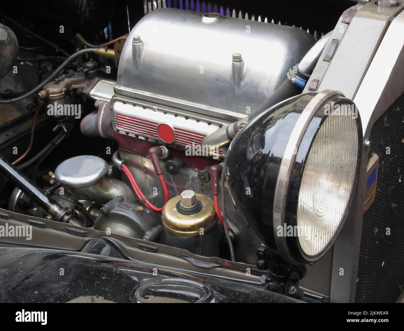 Closeup of italian classic car engine and right front light Stock Photo ...