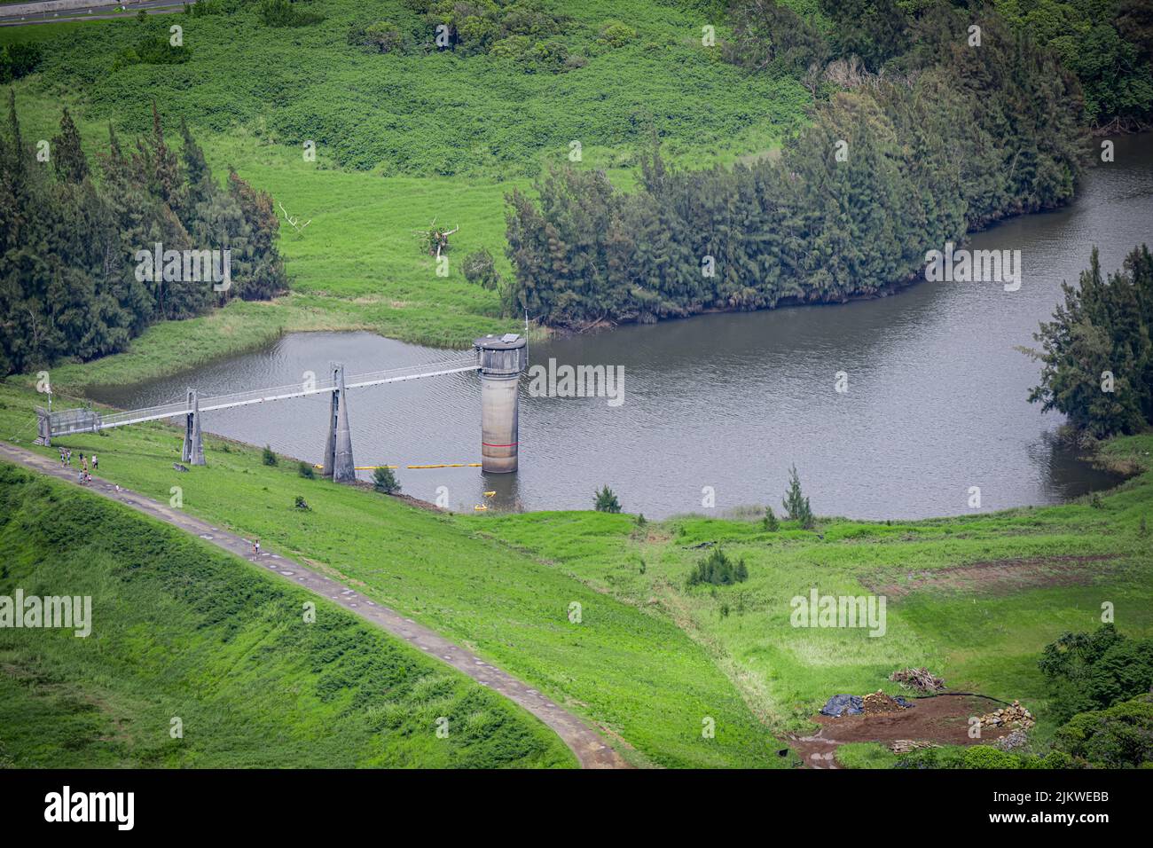 The landscape view of reservoir overlook around Manoa Falls in Oahu ...