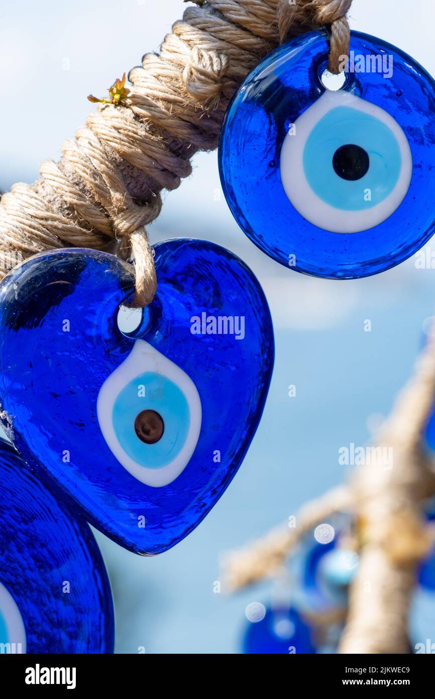 Evil eye beads closeup. Nazar beads. Turkish tourist souvenir, Istanbul ...