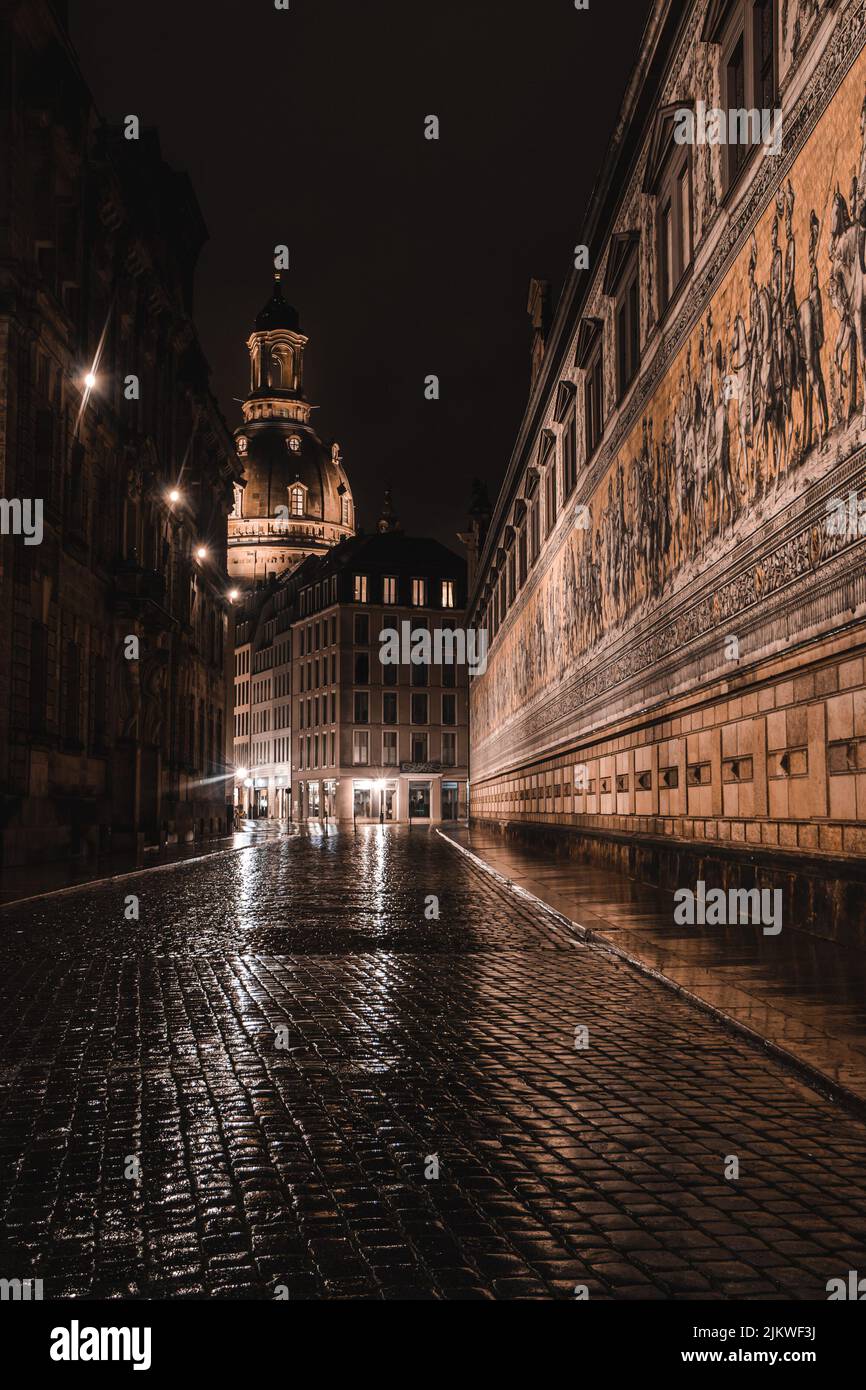 Photo from Dresden old town on a rainy night with the city lights ...