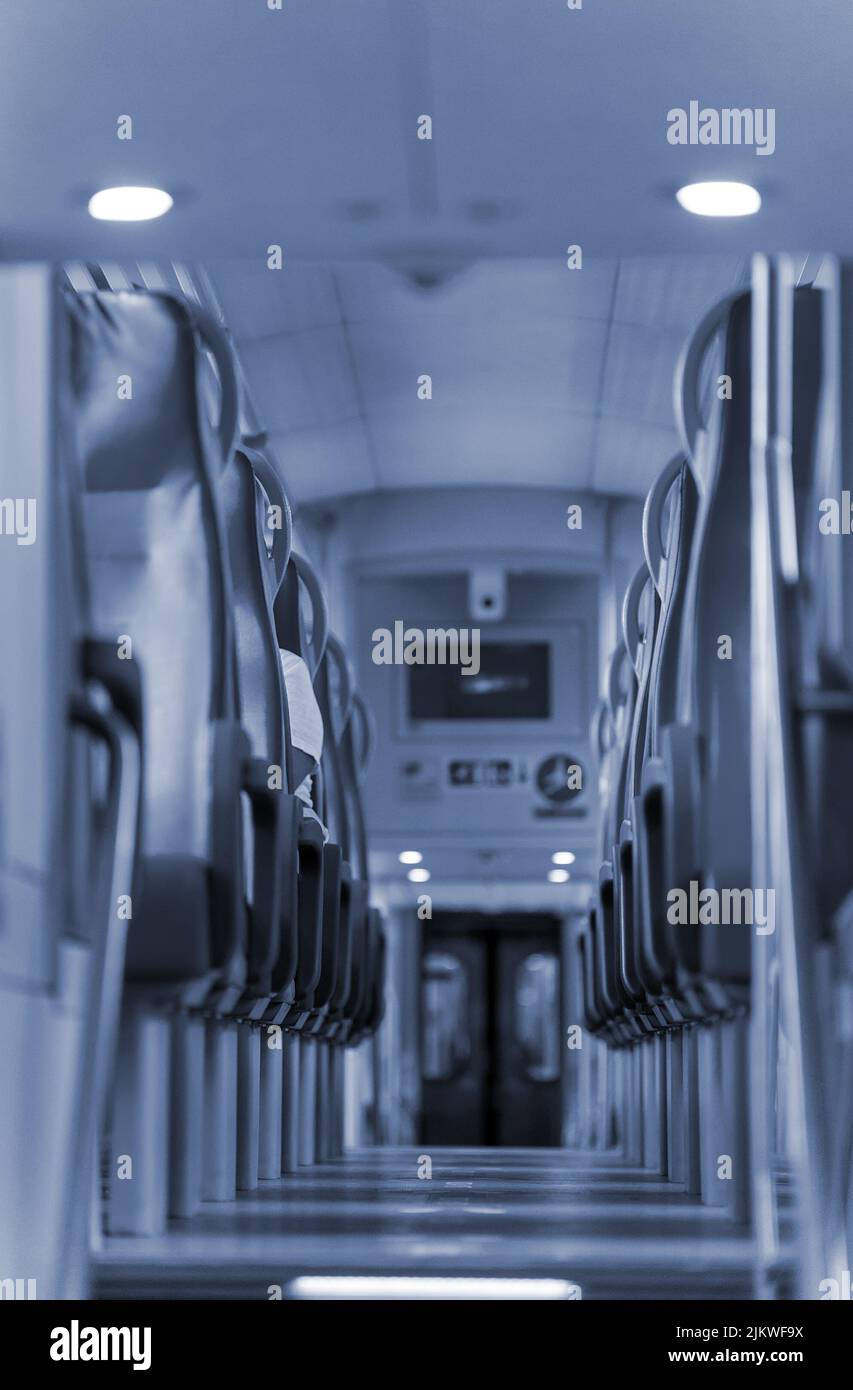 Aisle with seats in double decker train Stock Photo - Alamy