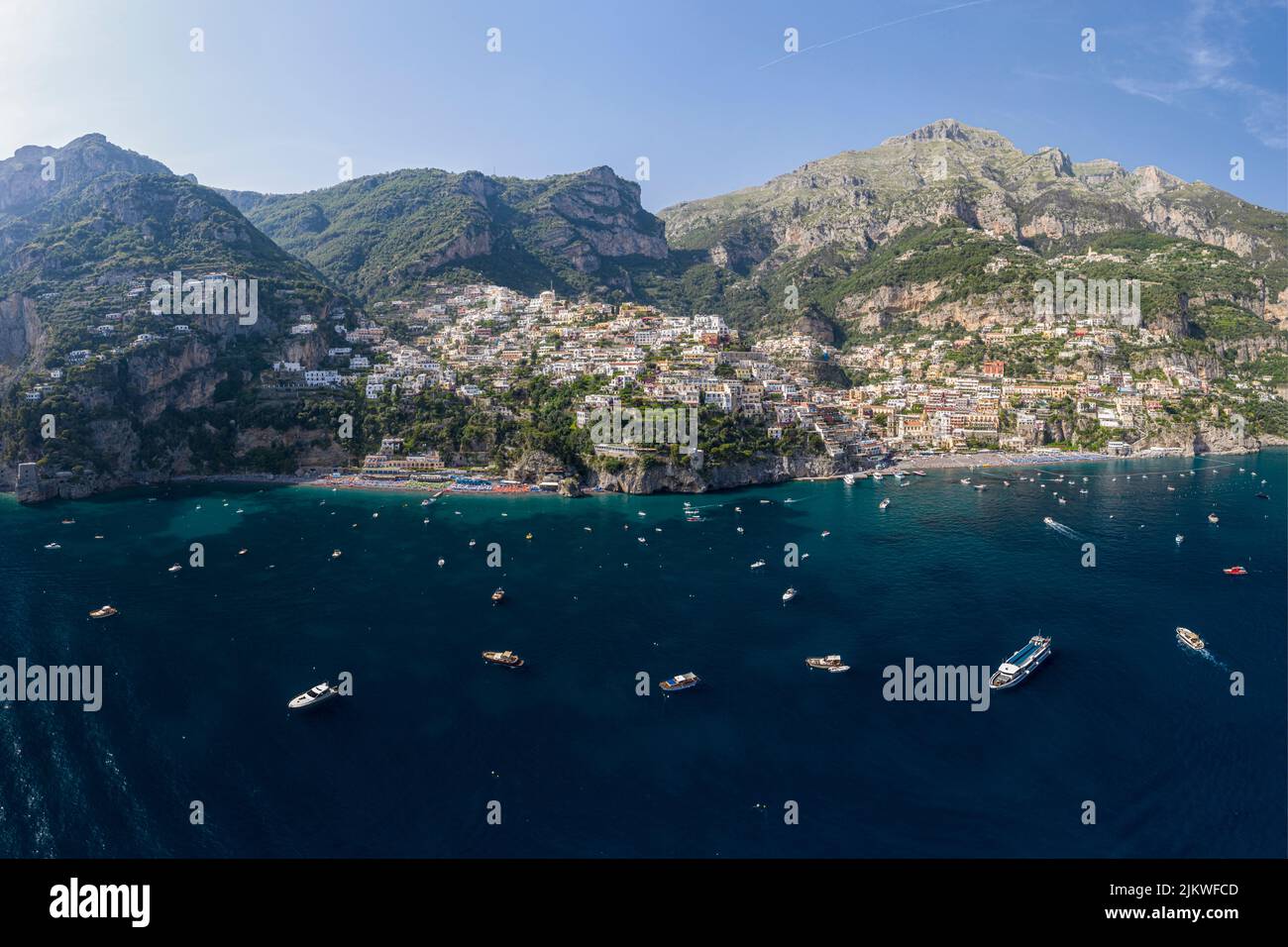 Panorama of Positano coast in Italy, Europe, photos taken by a drone in ...