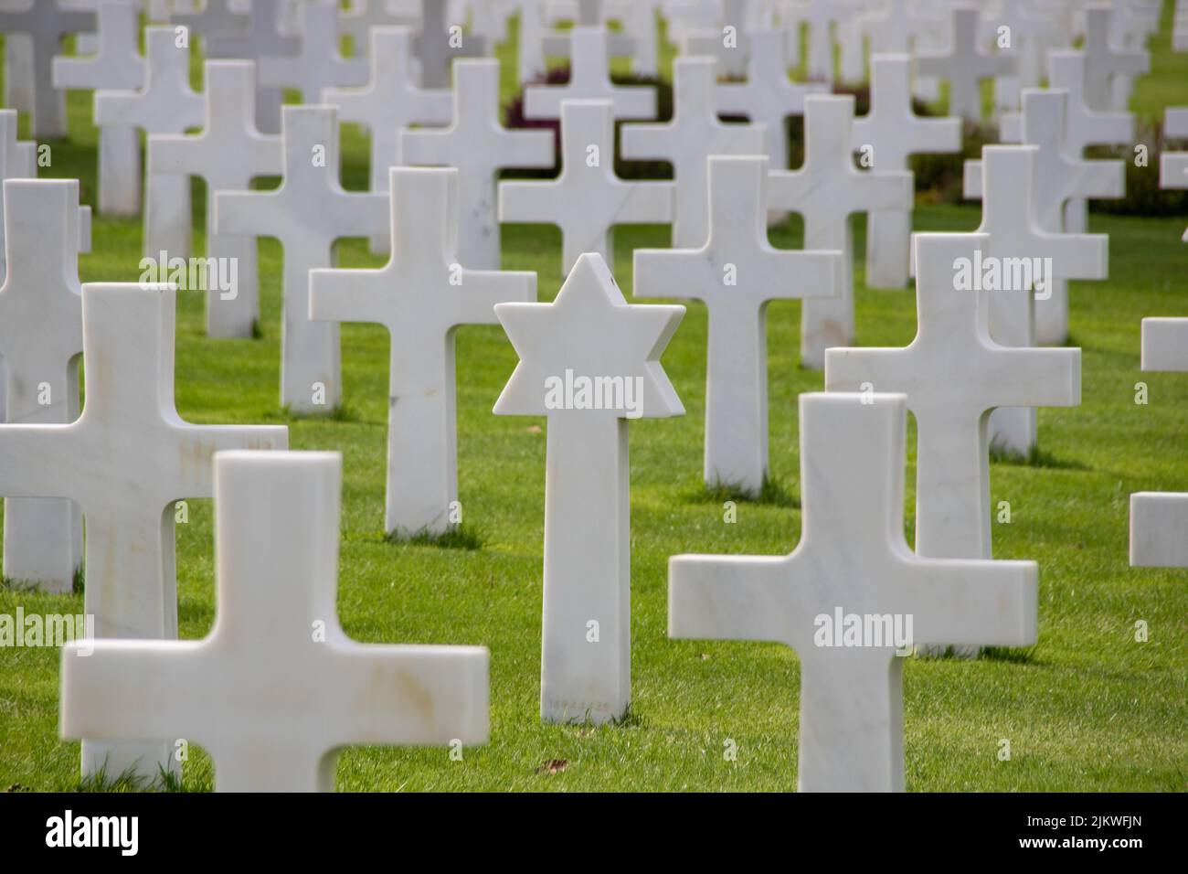 A Jewish grave at the Normandy American Cemetery and Memorial under the ...