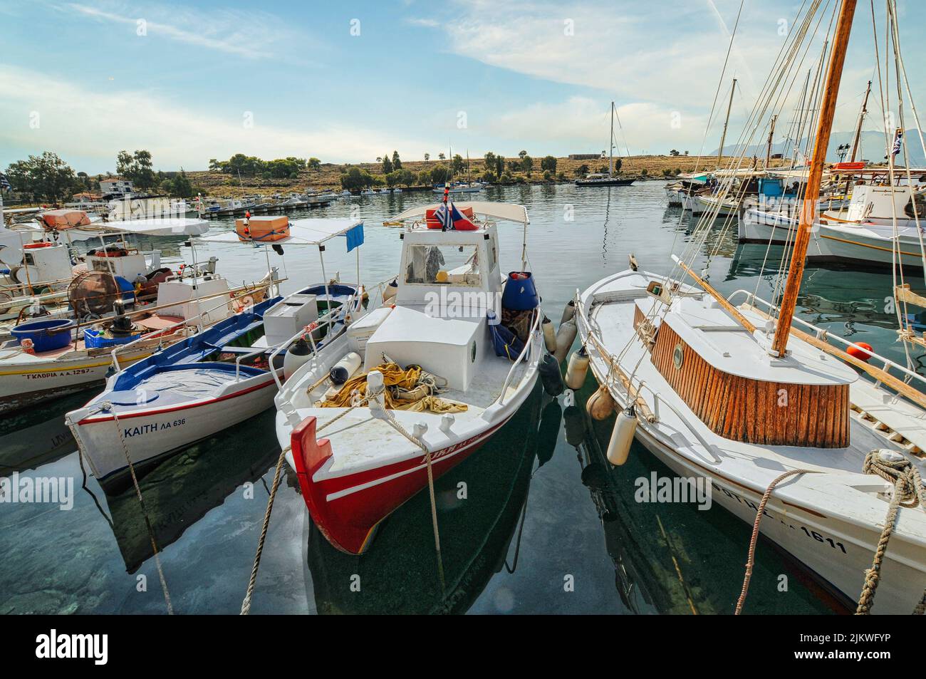 Panoramic view to the small village of Perdika Stock Photo - Alamy