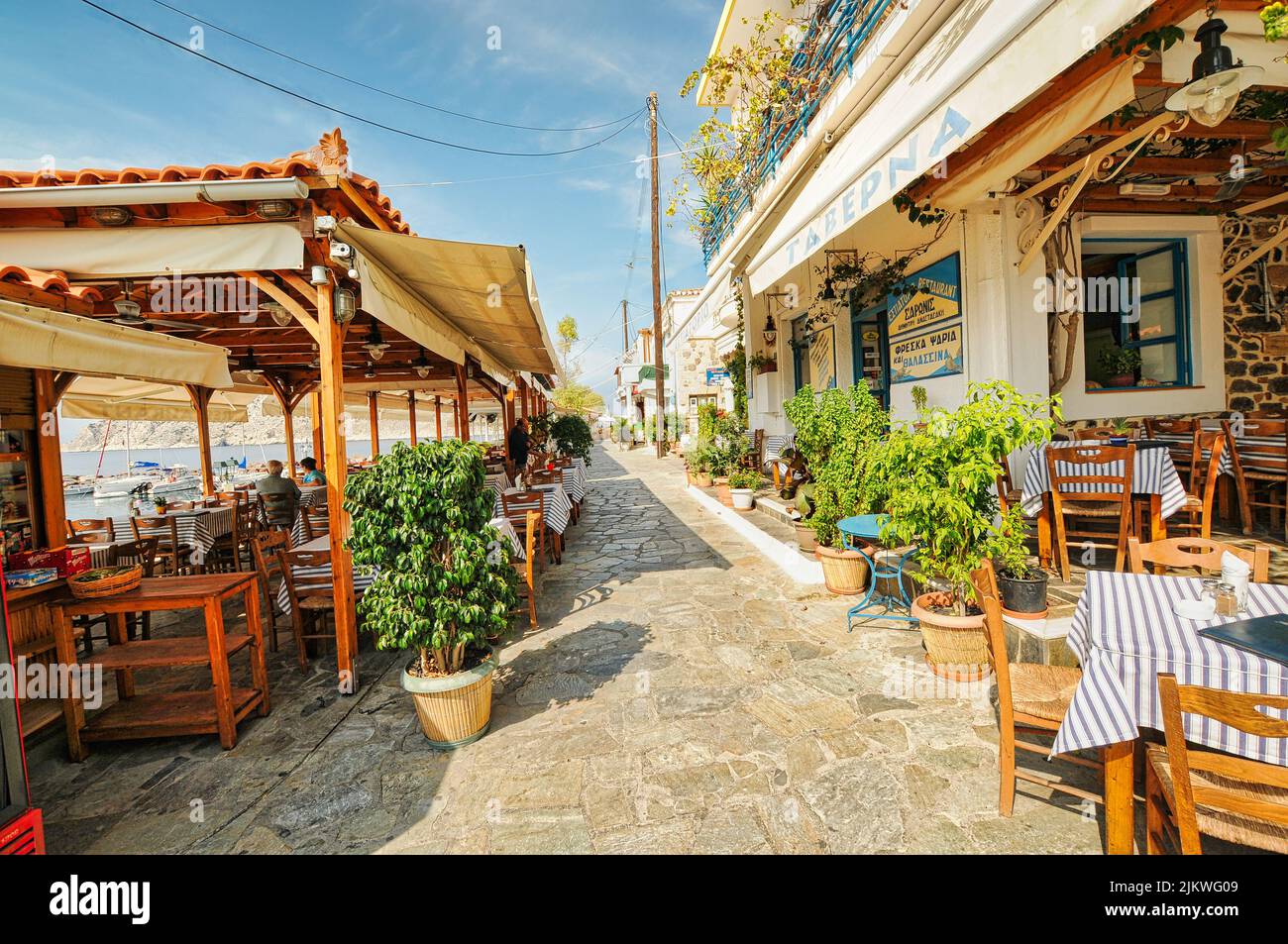 Great village in Aegina with good restaurants Stock Photo - Alamy