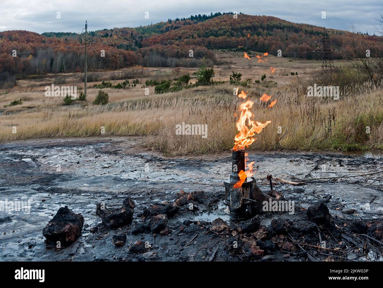 Gas eruption near Starunya villaga in Zakarpattia Ukraine Stock Photo ...