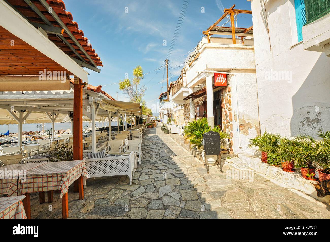 Great village in Aegina with good restaurants Stock Photo - Alamy