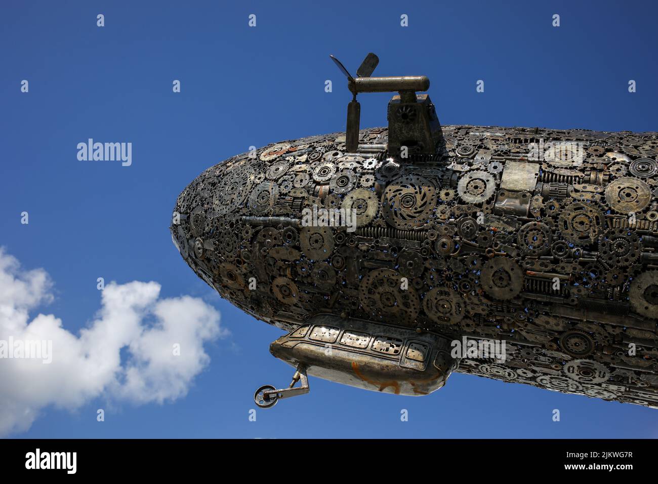 A close-up shot of the details of a Zeppelin Hangar in the background ...
