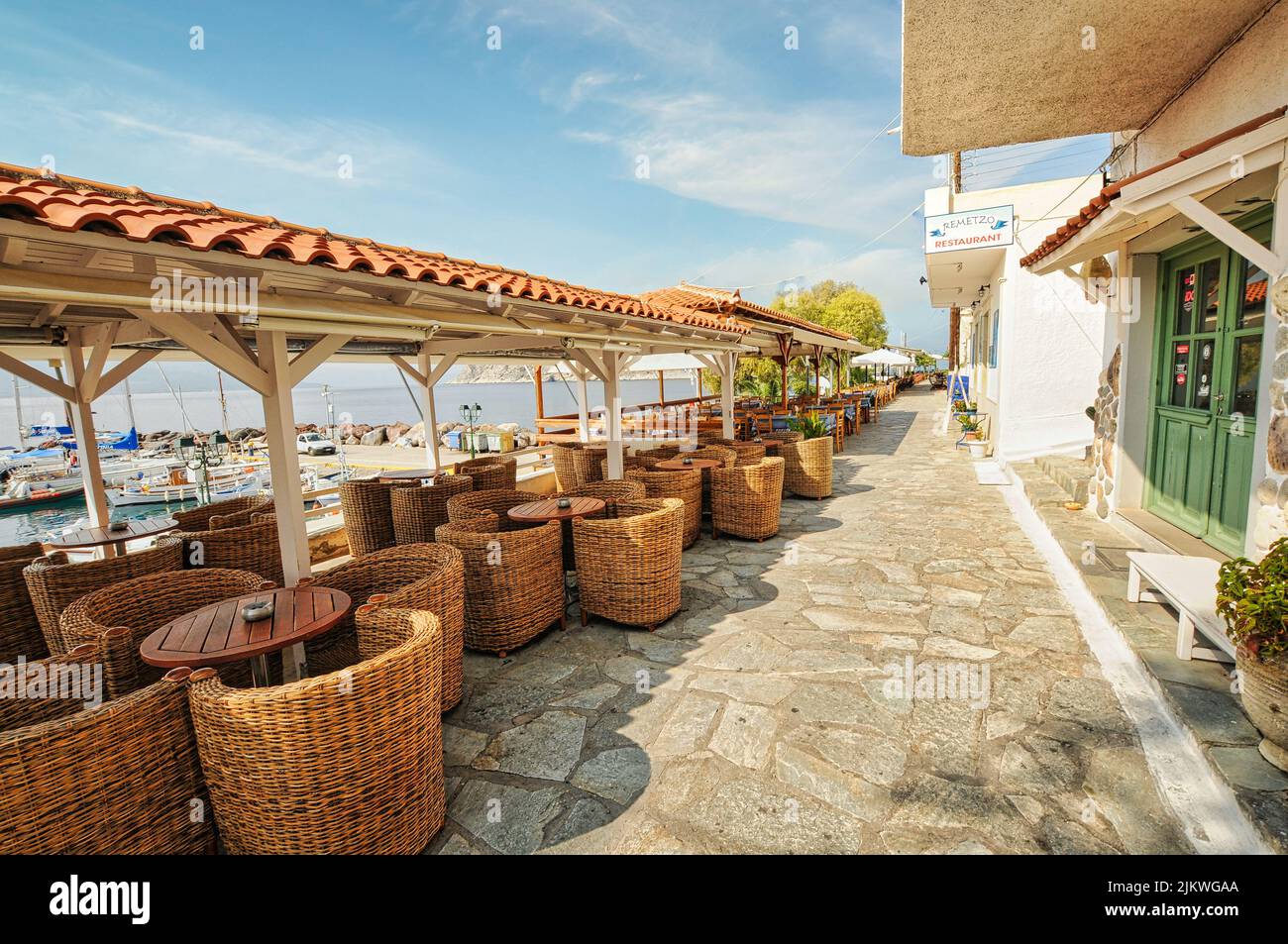 Great village in Aegina with good restaurants Stock Photo - Alamy
