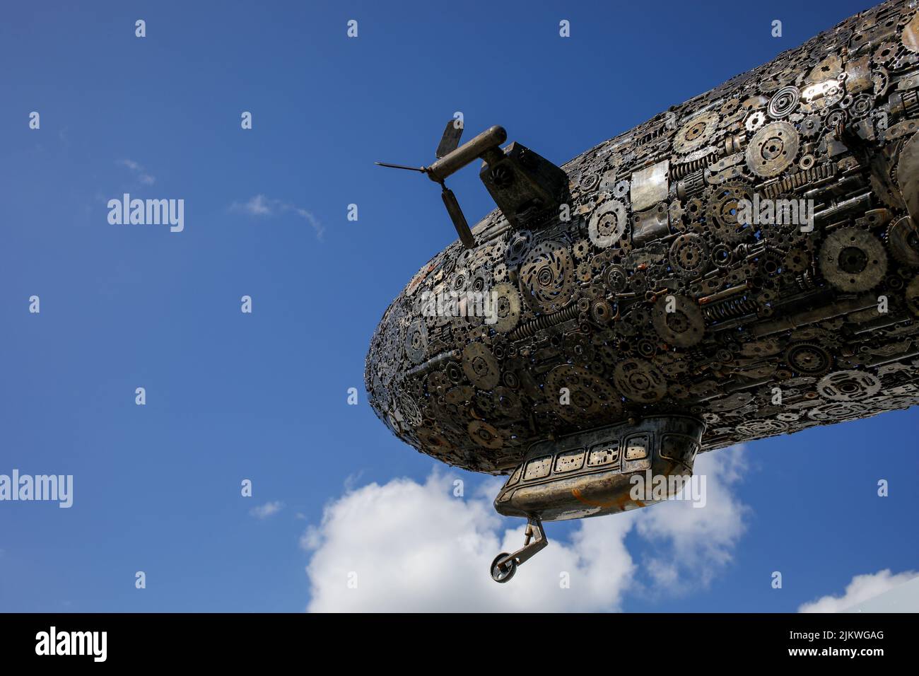 A close-up shot of the details of a Zeppelin Hangar in the background ...