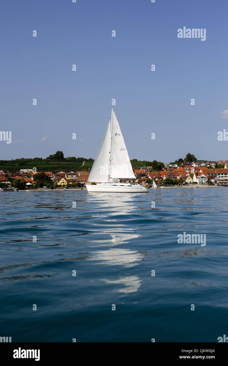 A vertical shot of boats at Lake Constance in Germany, Bodensee Stock ...