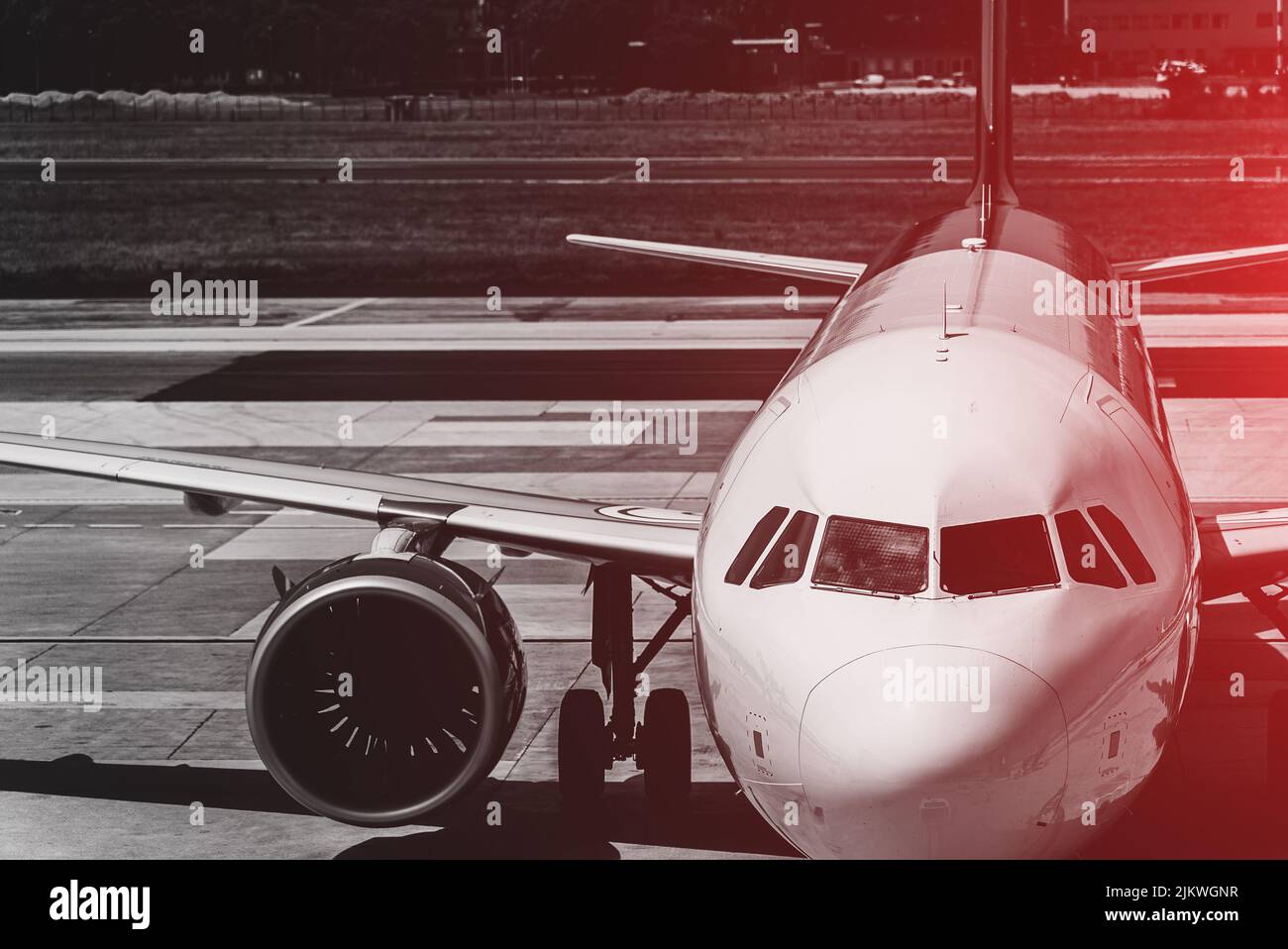 Close-up view of airplane on airfield in airport Stock Photo - Alamy