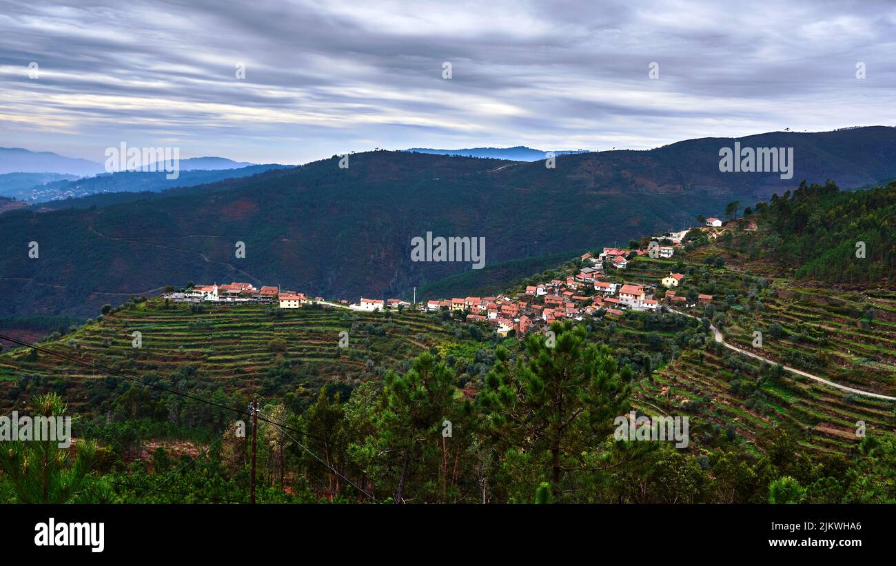 A green landscape with trees in the village of Lomba, Arouca, Portugal ...