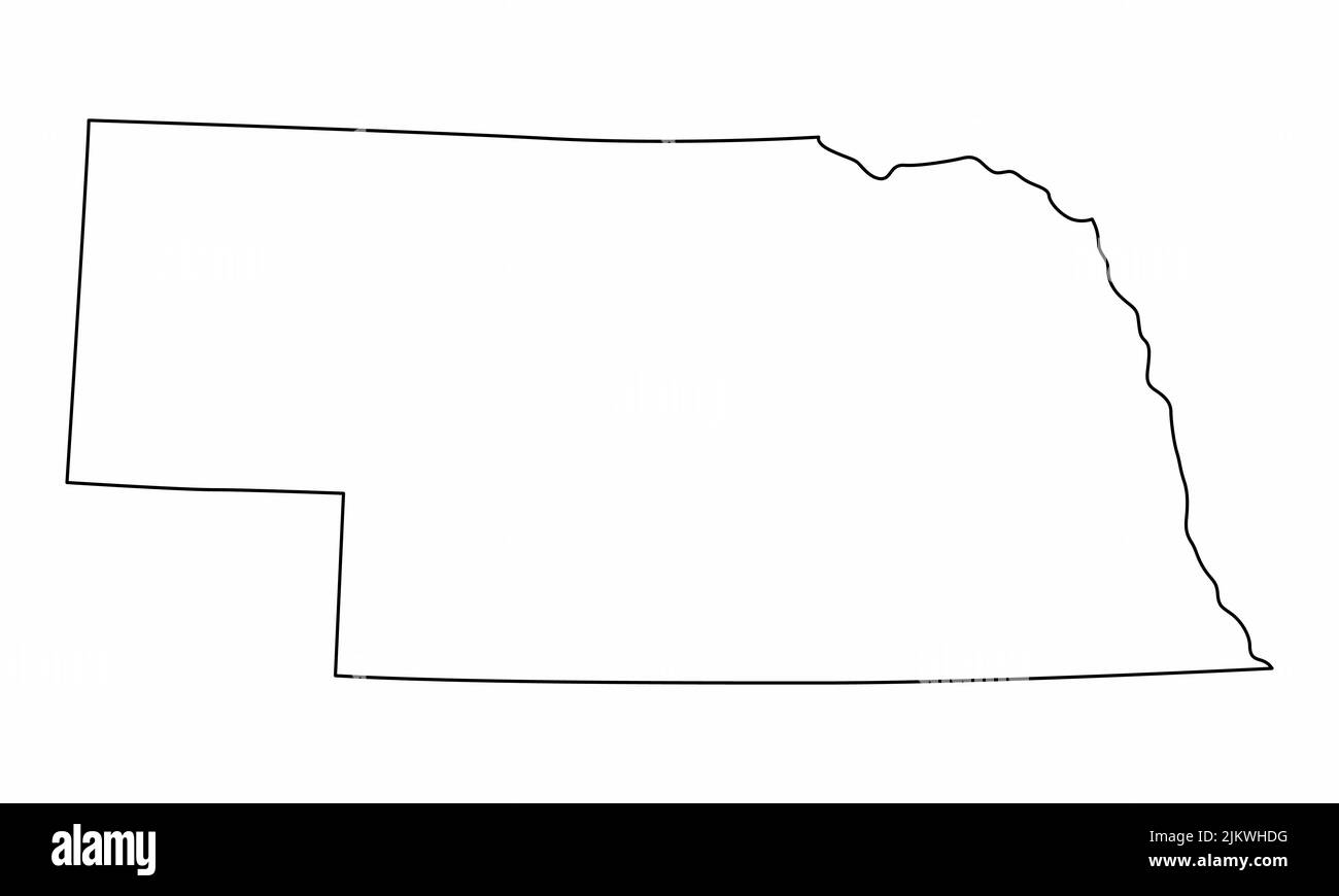 Nebraska State isolated map. Black outlines on white background Stock ...