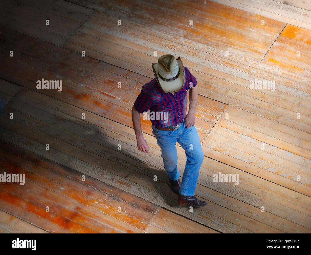 A high-angle shot of the traditional western folk music dancer wearing ...