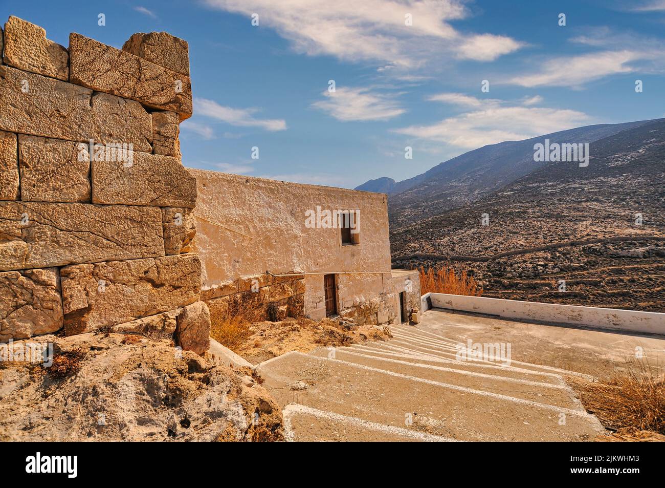 Traditional orthodox monastery of Zoodochos Pigi in Anafi, Greece Stock ...