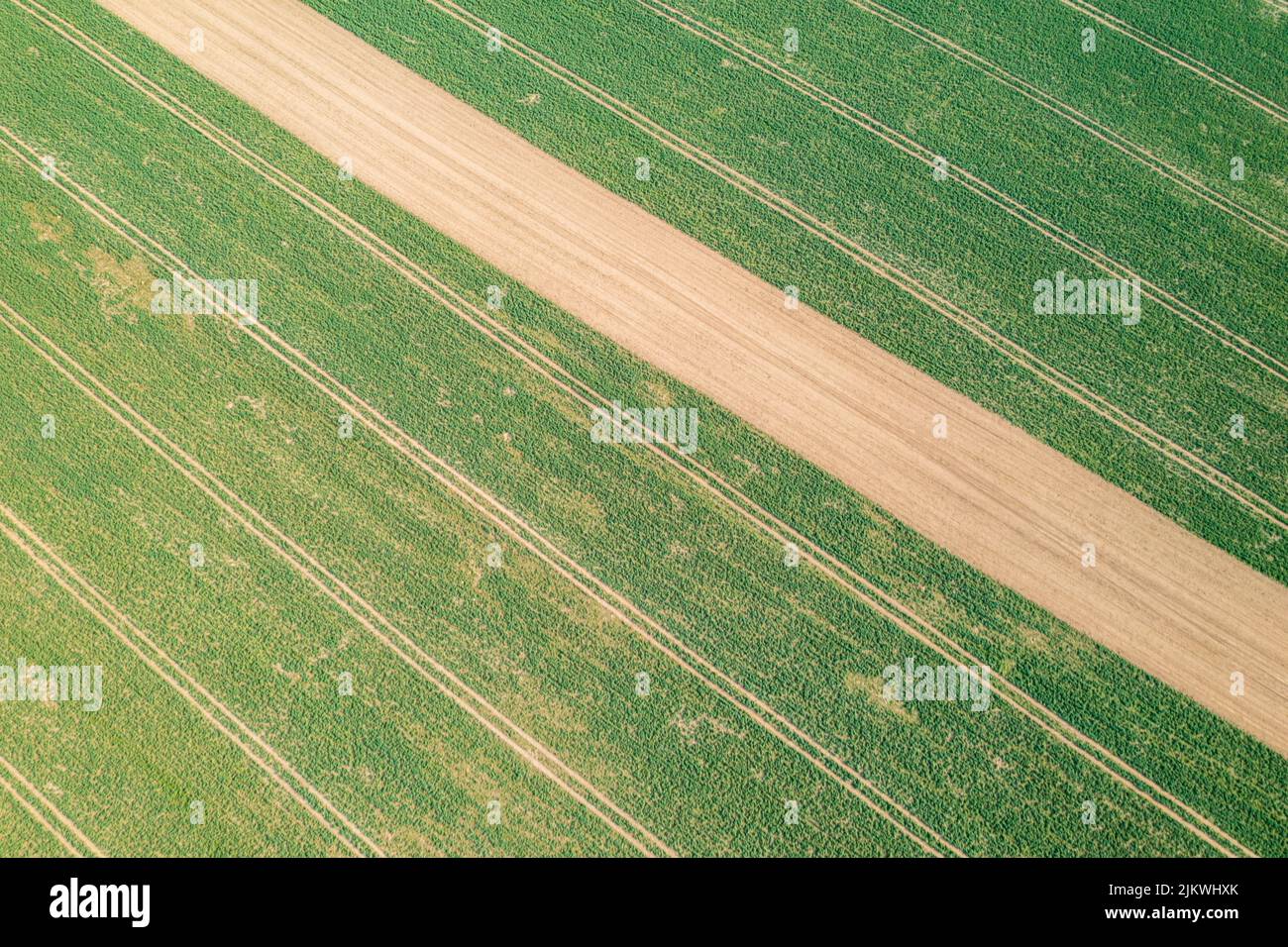 Simple green field photographed from the air in spring Stock Photo - Alamy