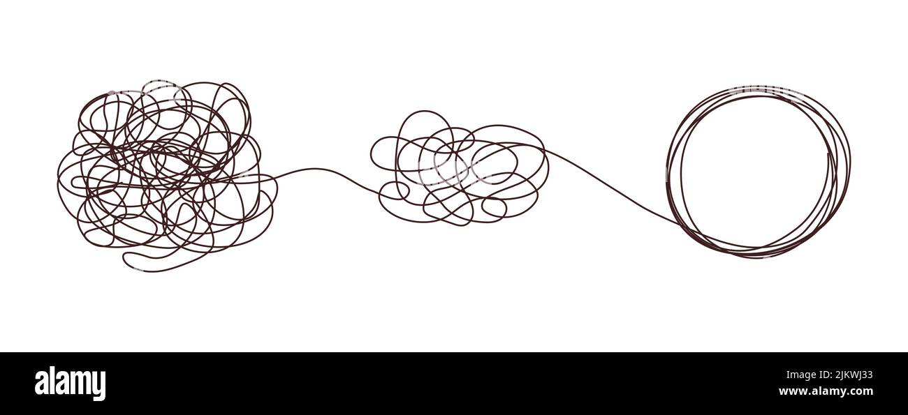 Tangle chaos, psychoterapy concept. Business design in one line, order ...