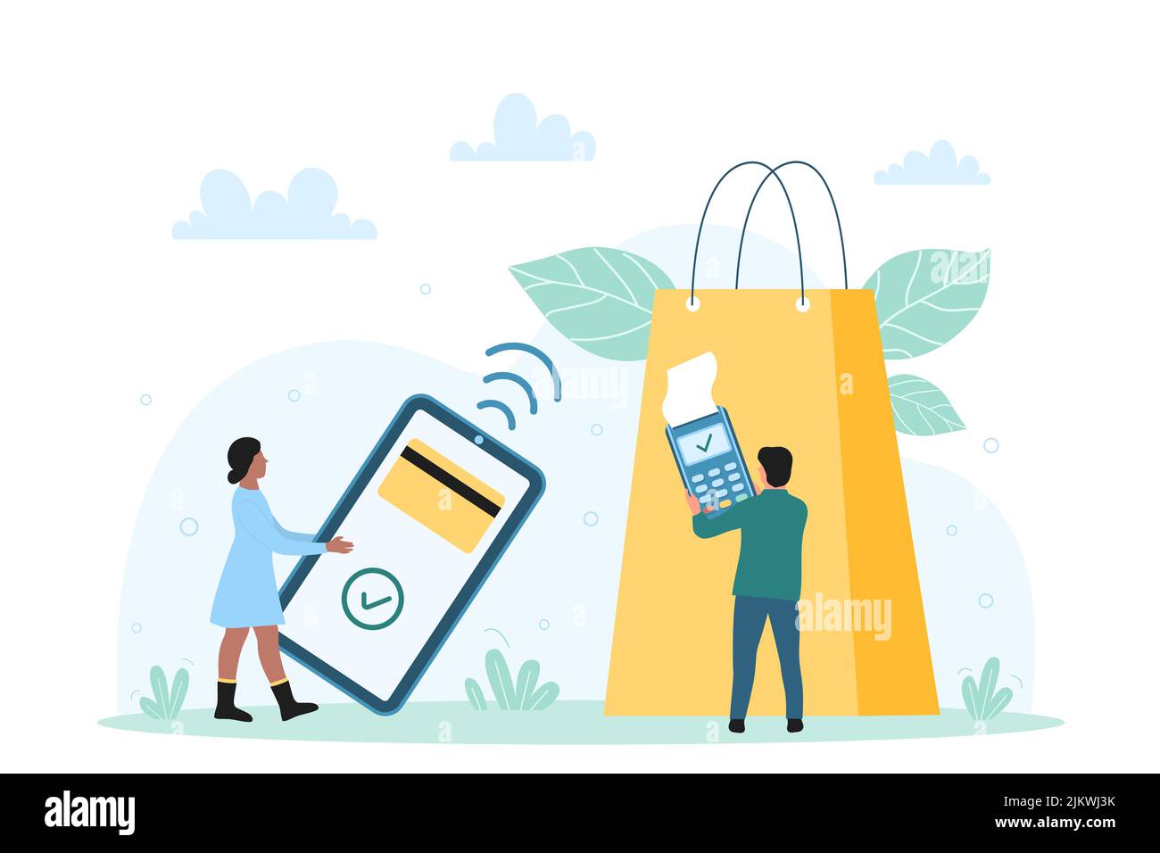 Contactless cashless payment with PayPass, NFC technology vector ...