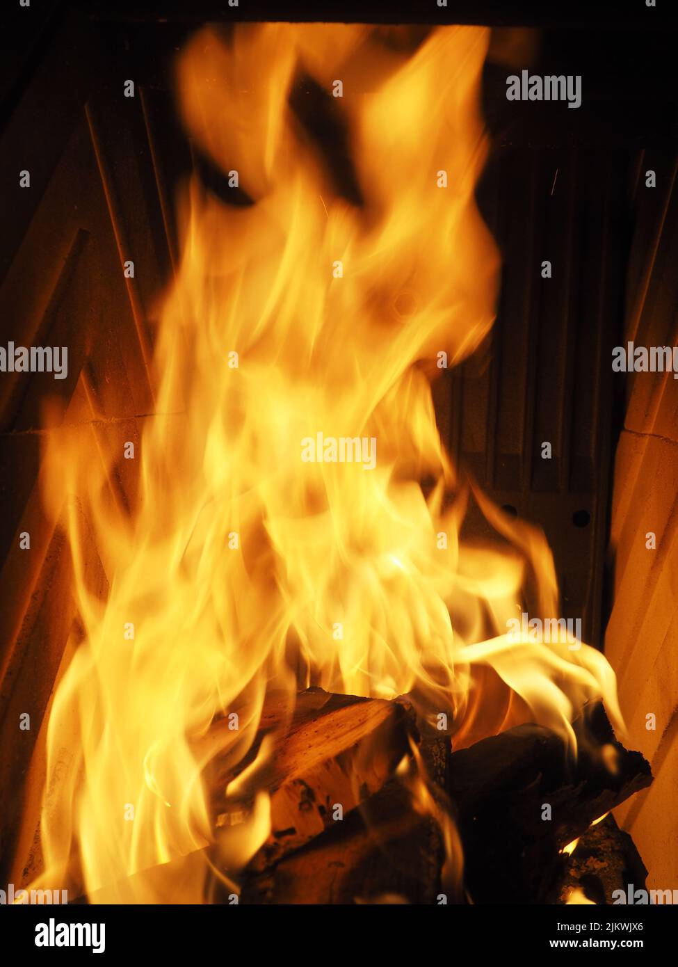 wood burning in a fireplace indoor Stock Photo - Alamy