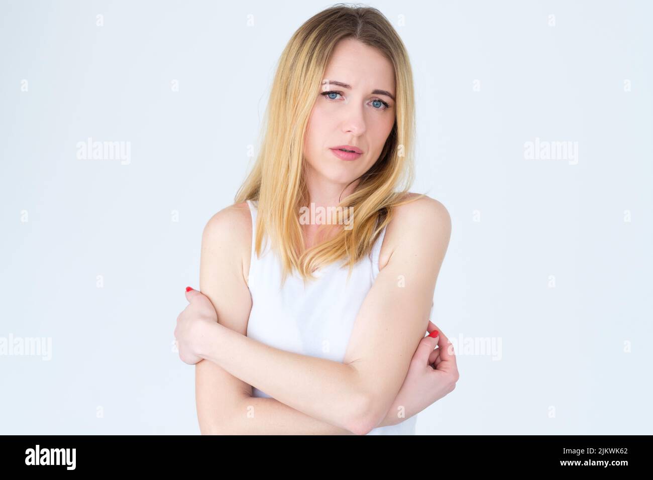 emotion face sad worried upset concerned woman Stock Photo - Alamy