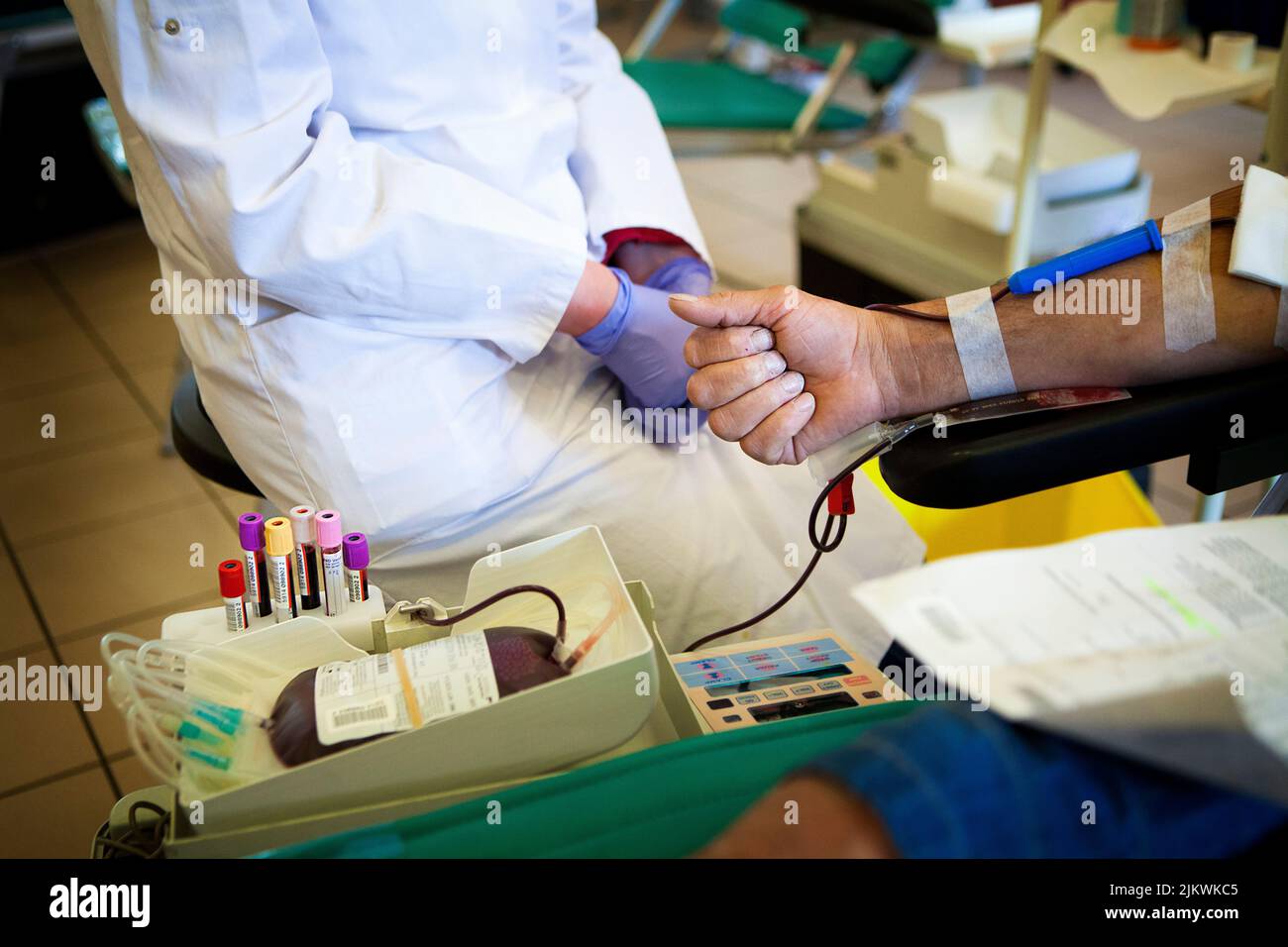 Donate blood at a blood collection facility Stock Photo - Alamy