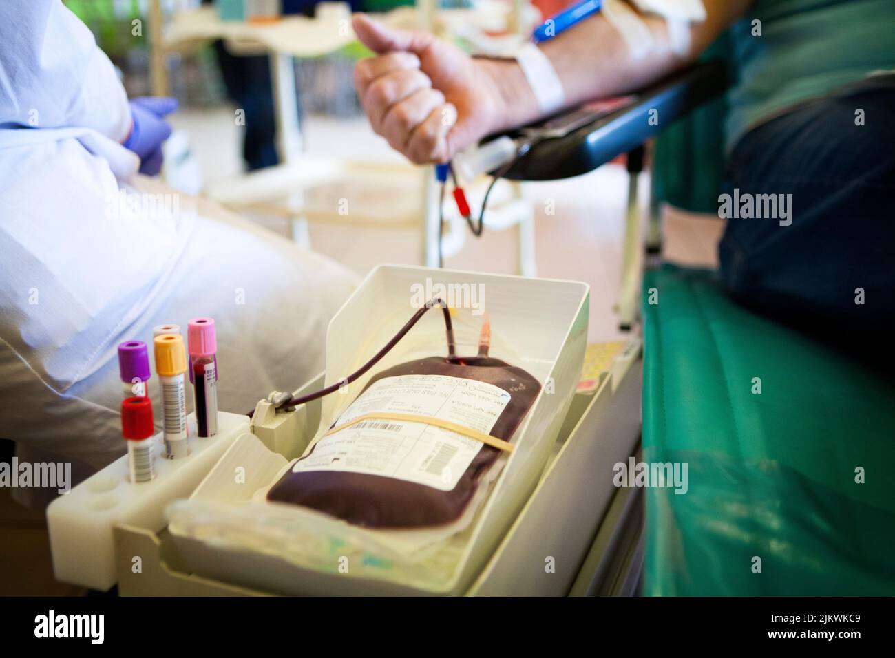 Donate blood at a blood collection facility Stock Photo - Alamy